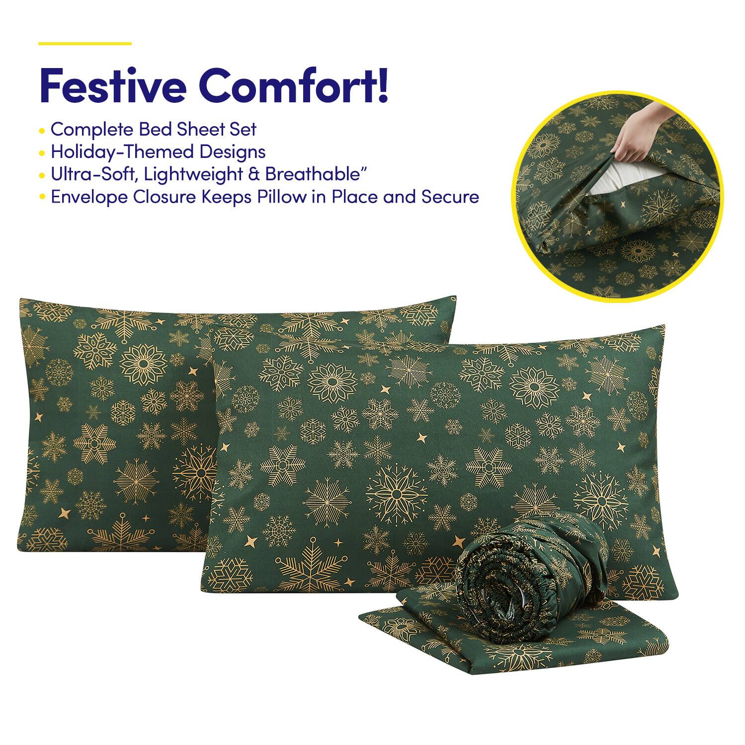 Sweet Home Collection Printed Holiday 4pc Sheet Sets, Easy Care, Soft ...