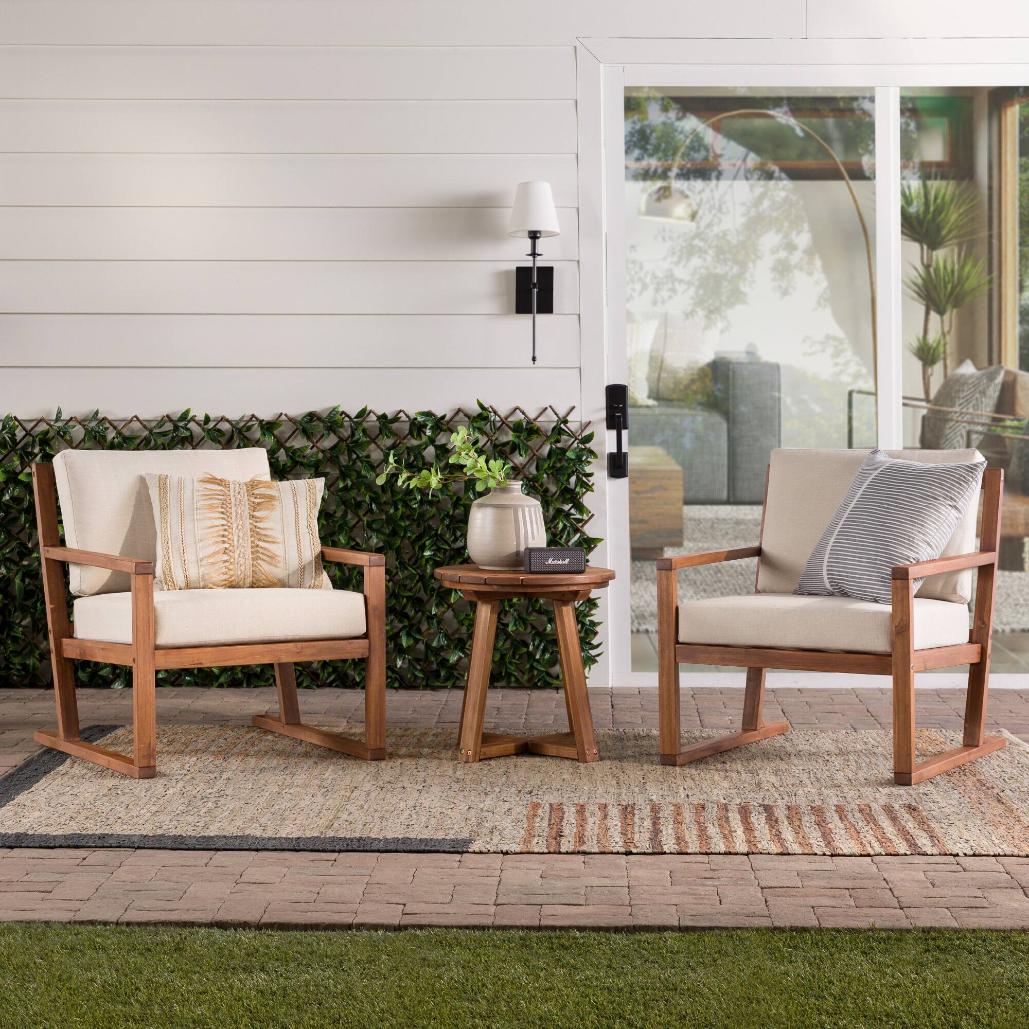 Best Buy: Walker Edison Modern 3-Piece Acacia Wood Outdoor Chat Set ...