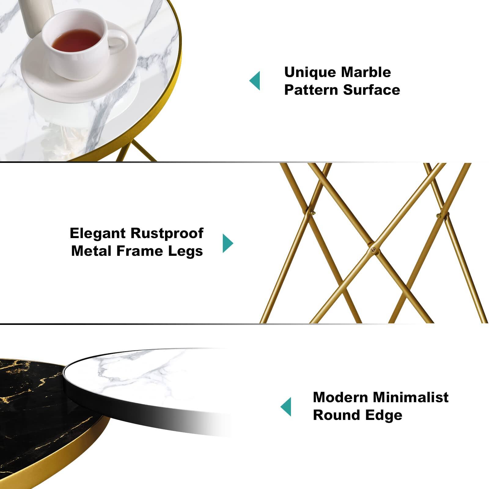 Alchemy Casas Modern Round Side Table End With Marble Effect Top And ...