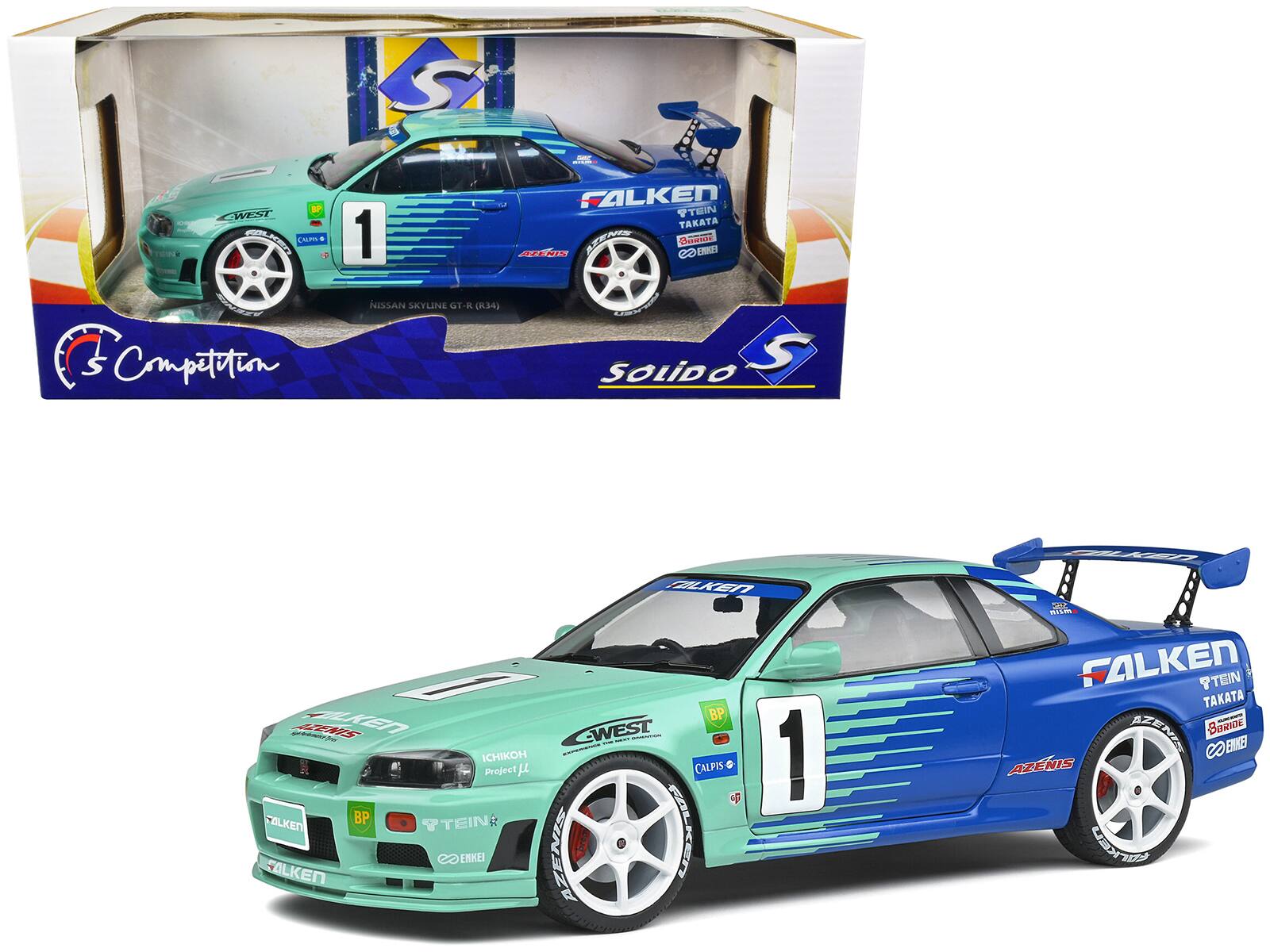 Solido Nissan Skyline GT R R34 RHD #1 H. Takeuchi Y. Tachikawa "Falken ...