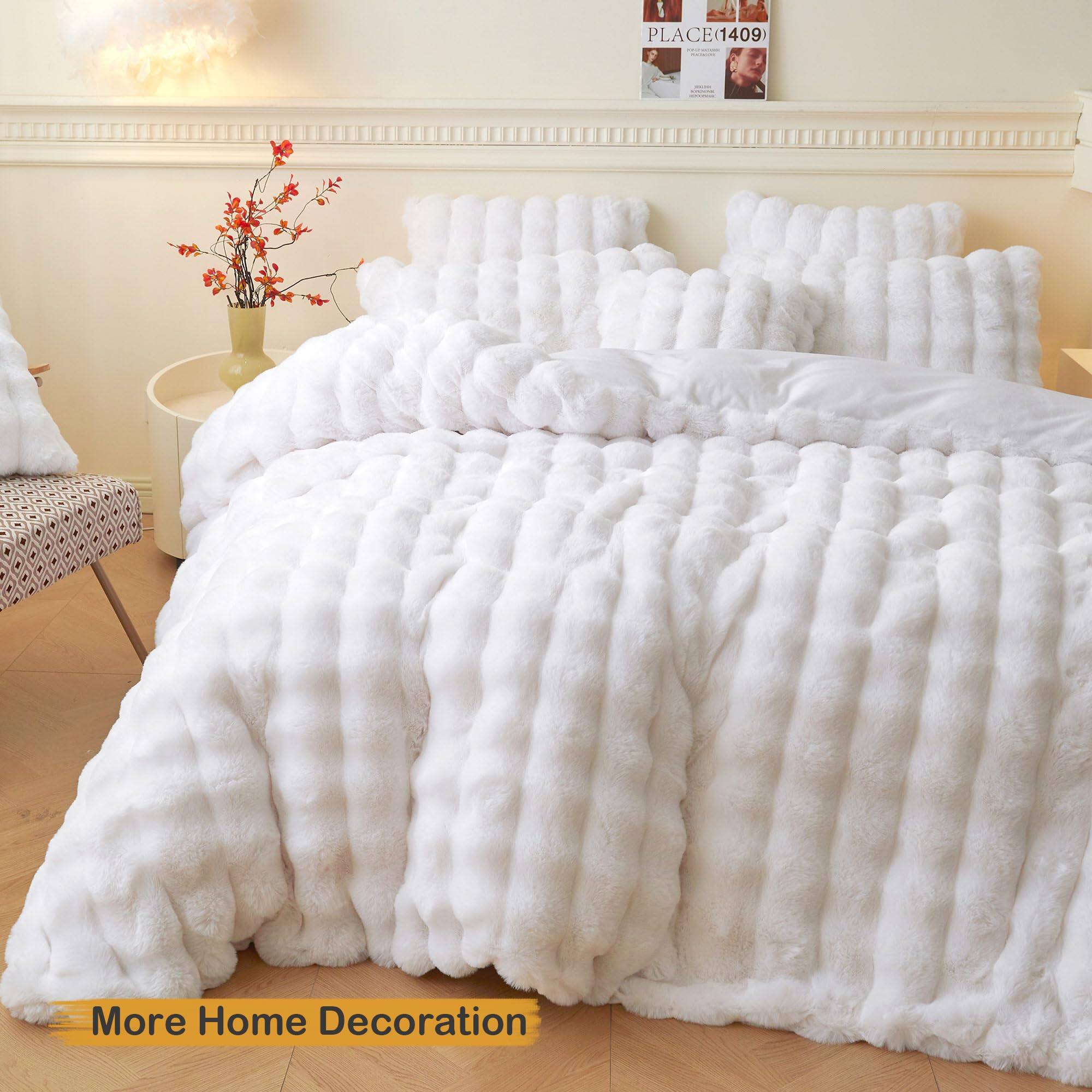 Fabibe Fluffy Faux Rabbit Body Pillow Cover Luxury Bubble Waffle Shaggy ...