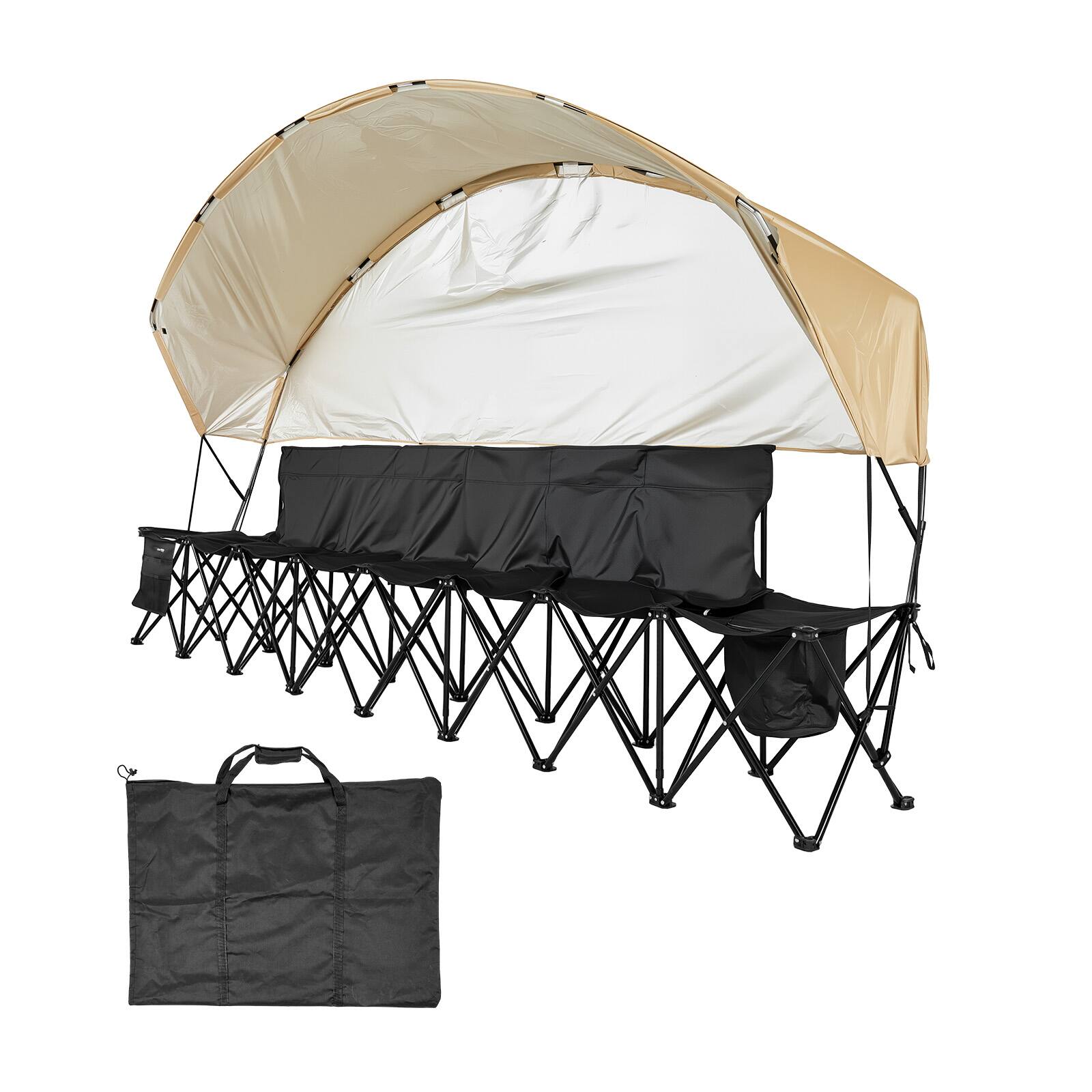 VEVOR Portable Folding Bench, 6 Seat Soccer Bench with Storage Pockets ...