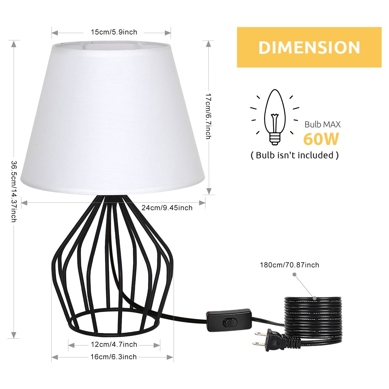 Oumilen Openwork Metal Cage Table Lamp with White Fabric Shade – Modern ...