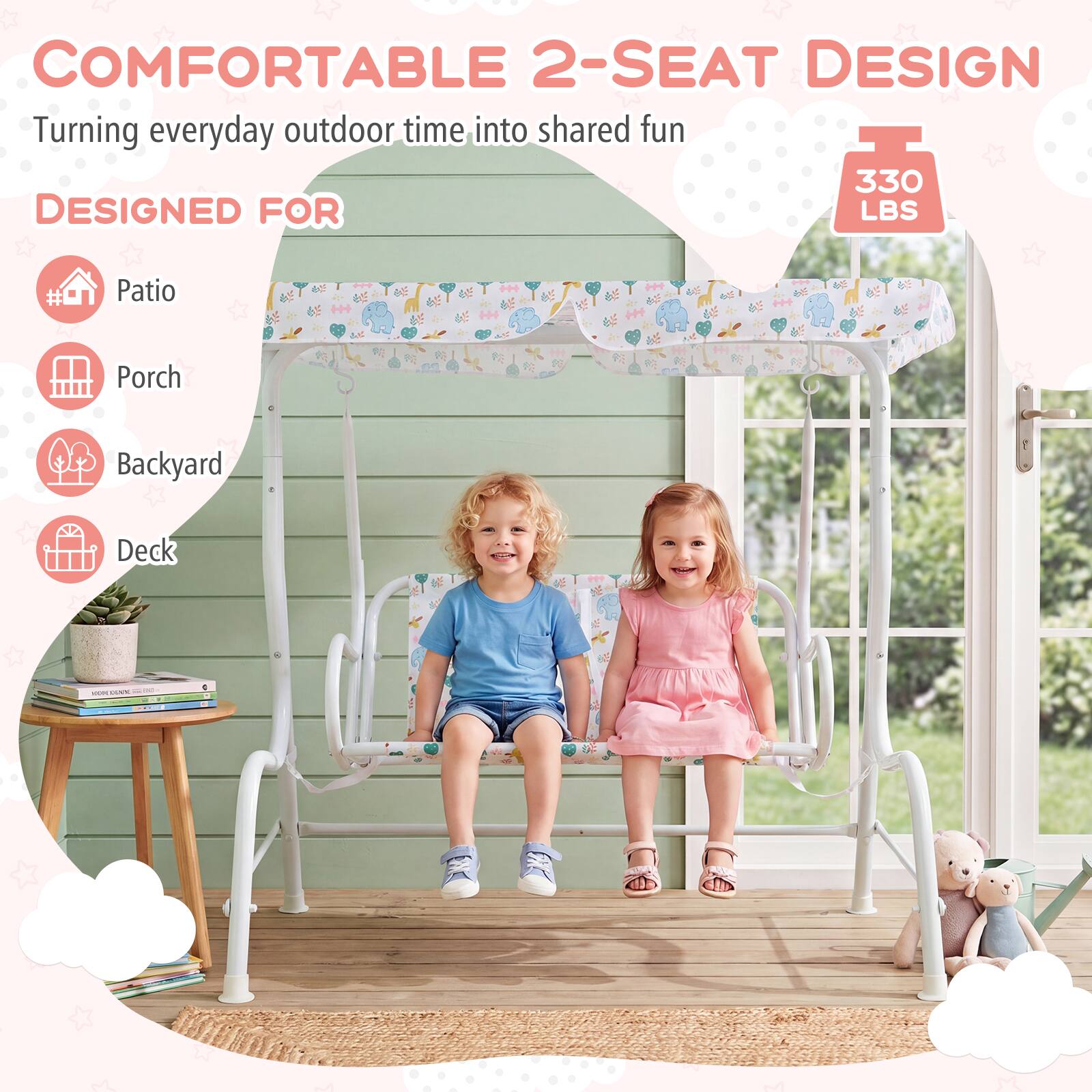 Costway Kids Patio Swing,2 Seater Outdoor Porch Swing Lounge Chair with ...