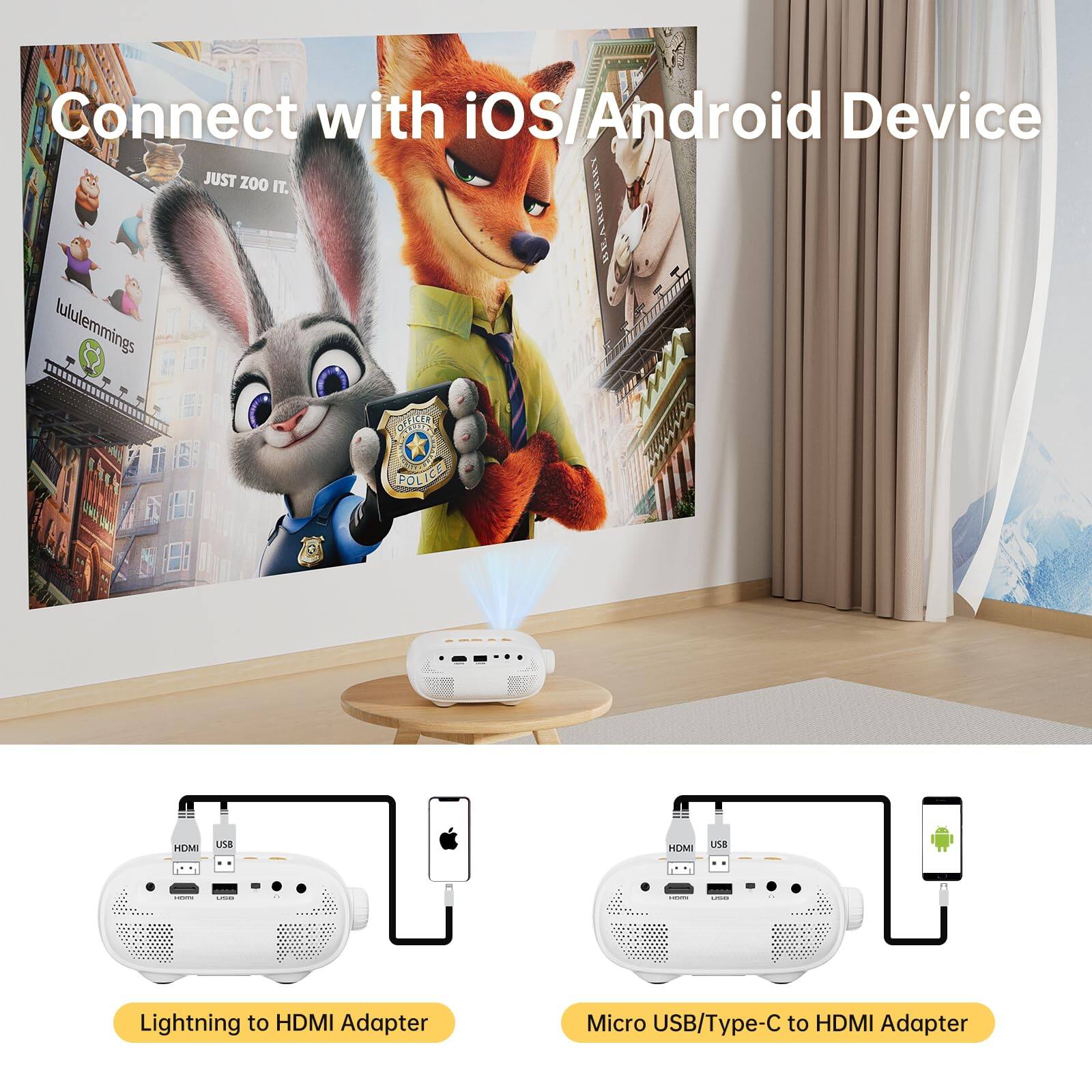 Elephas Mini Portable Projector HD 1080P Support Pico Movie Projector ...