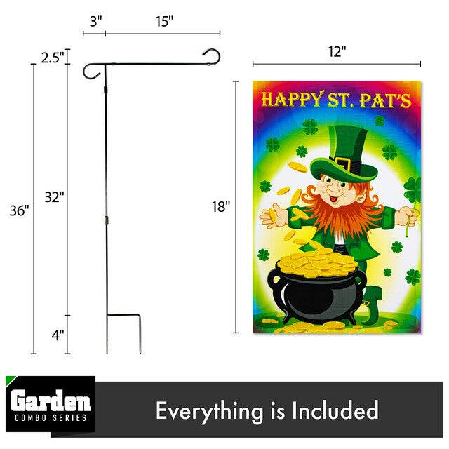 G128 36 x 16 in Metal Garden Flag Stand with 12 x 18 in Happy St ...