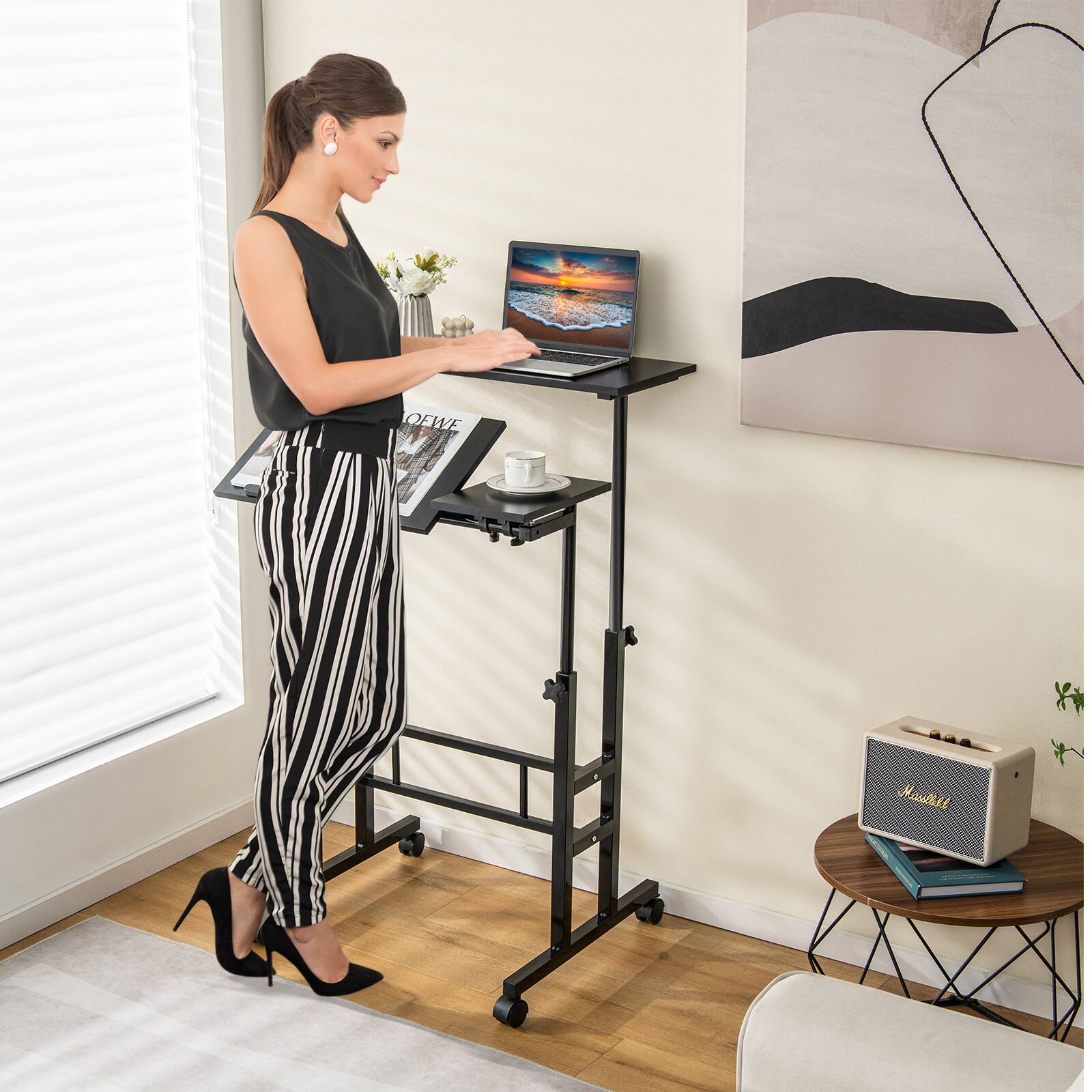 Costway Mobile Stand up Computer Desk Rolling Standing Laptop Cart ...