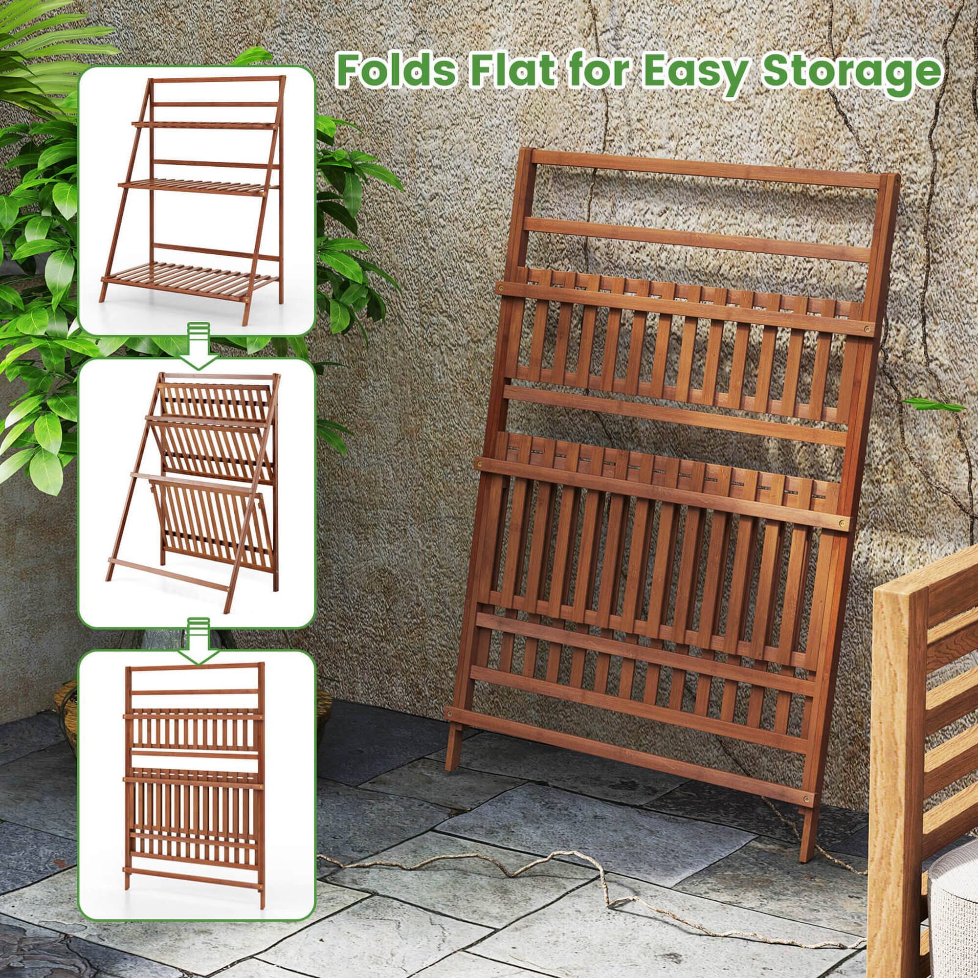 Costway 3 Tier Folding Shelf Stand Bamboo Flower Pot Display Rack ...