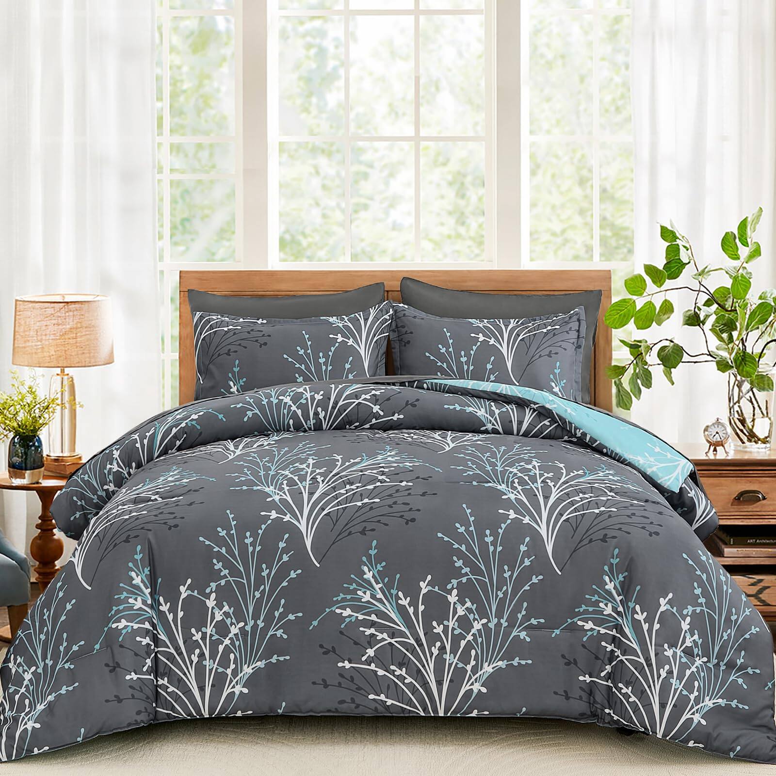 Comfort Essence - Comforter Set Reversible Branch Bed In A Bag 7 Piece ...