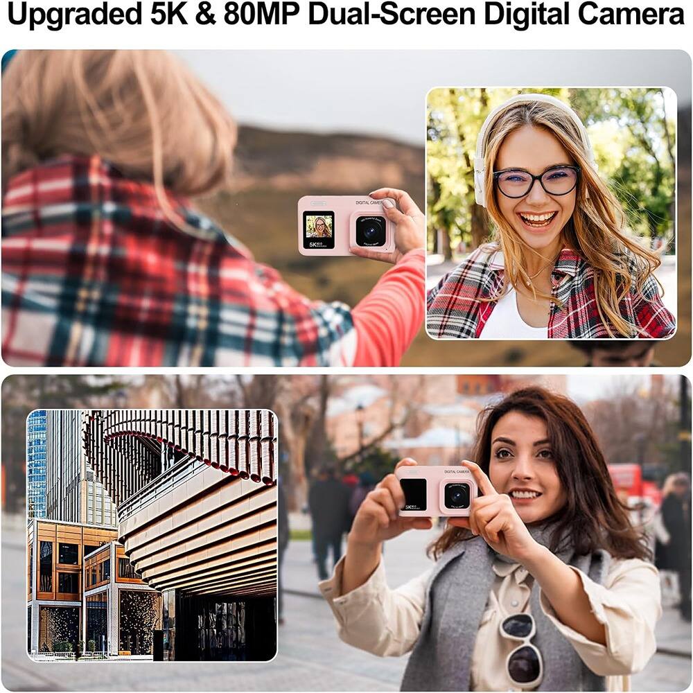 ACJPR 5K Digital Camera, 80MP, Dual Screen, 18X Zoom, Autofocus, Pink ...