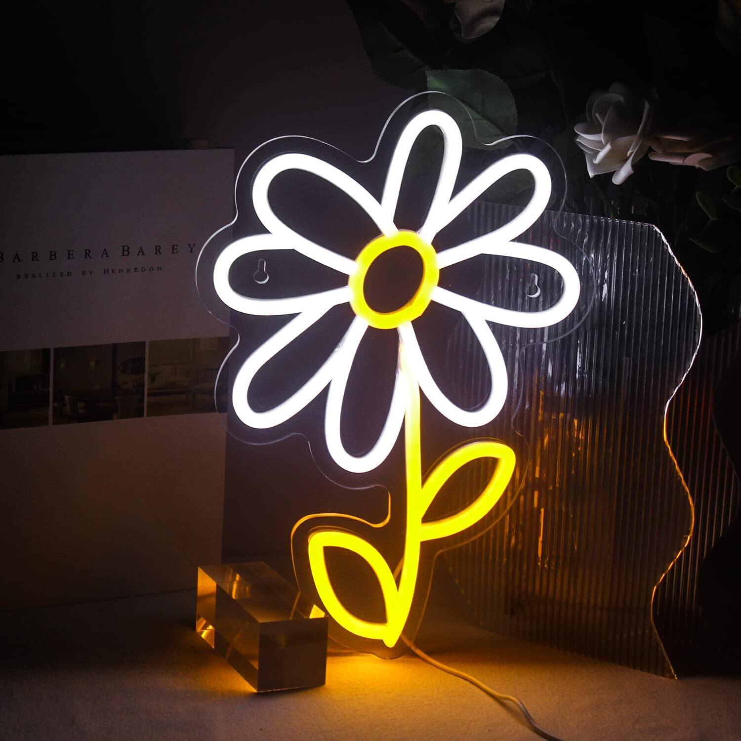 Auledio - Daisy Flower Neon Sign LED Neon Light for Bedroom Wall Decor ...