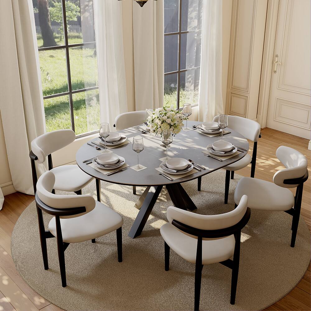 POVISON 47" 63" Round Extendable Dining Table for 4 6 People, Gray ...