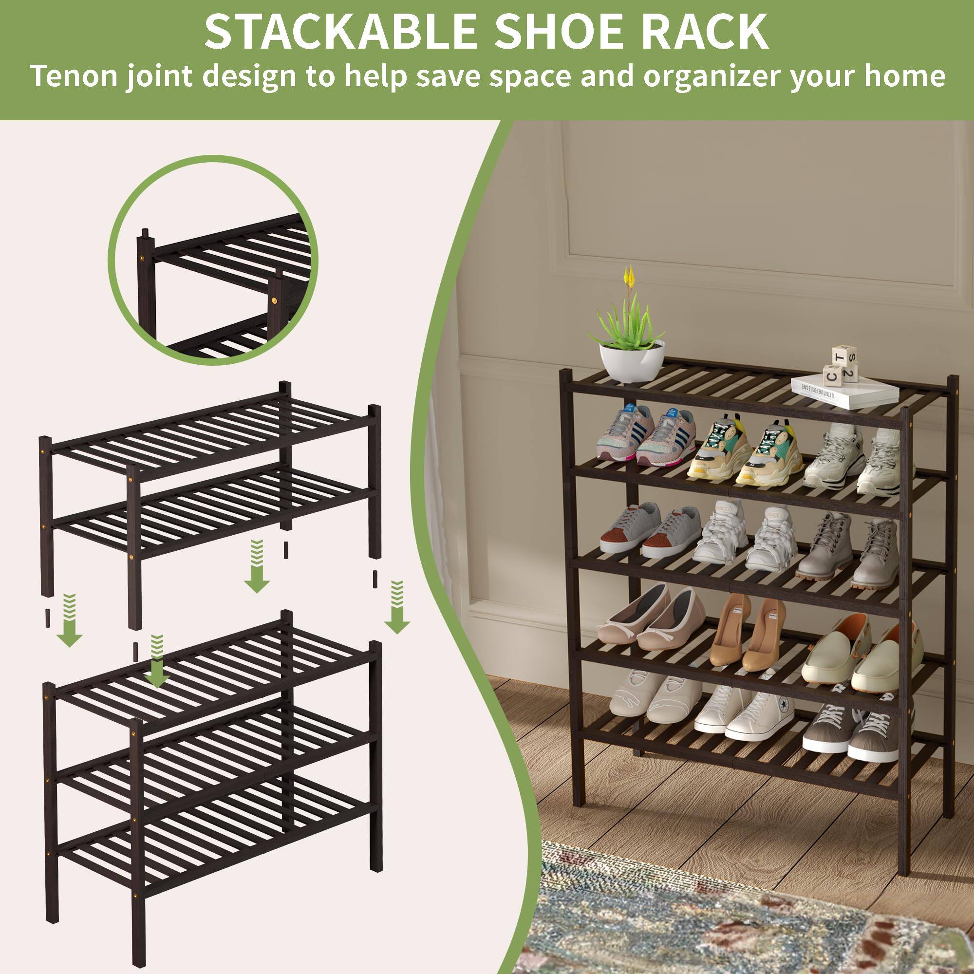 Dazzed Corner 3 Tier Bamboo Shoe Rack for Closet Free Standing Wood ...