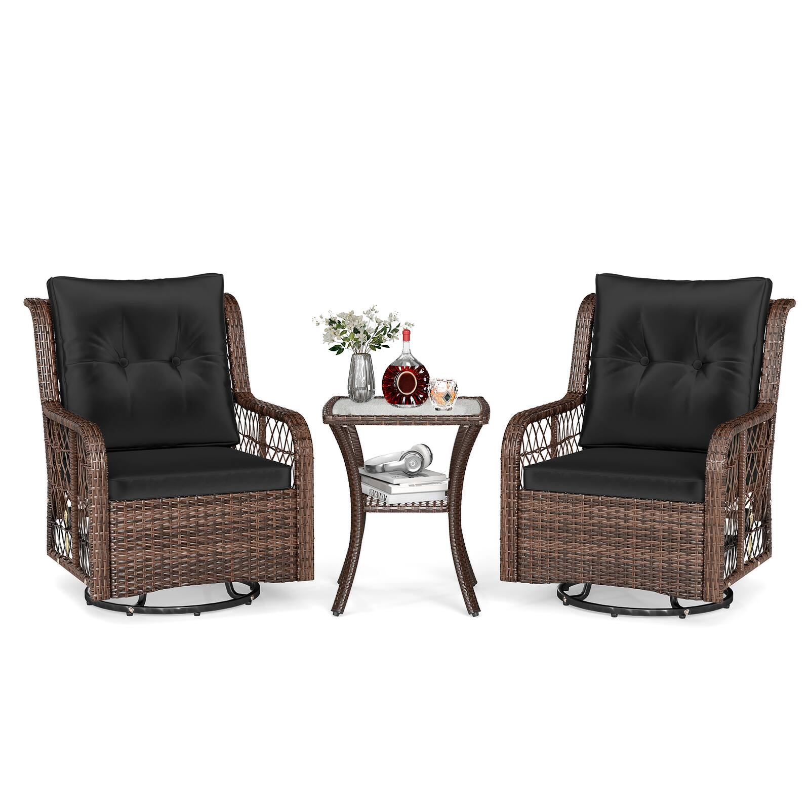 Gymax Set Of 3 Patio Furniture Set w/ 2 Tier Side Table & Cushions for ...