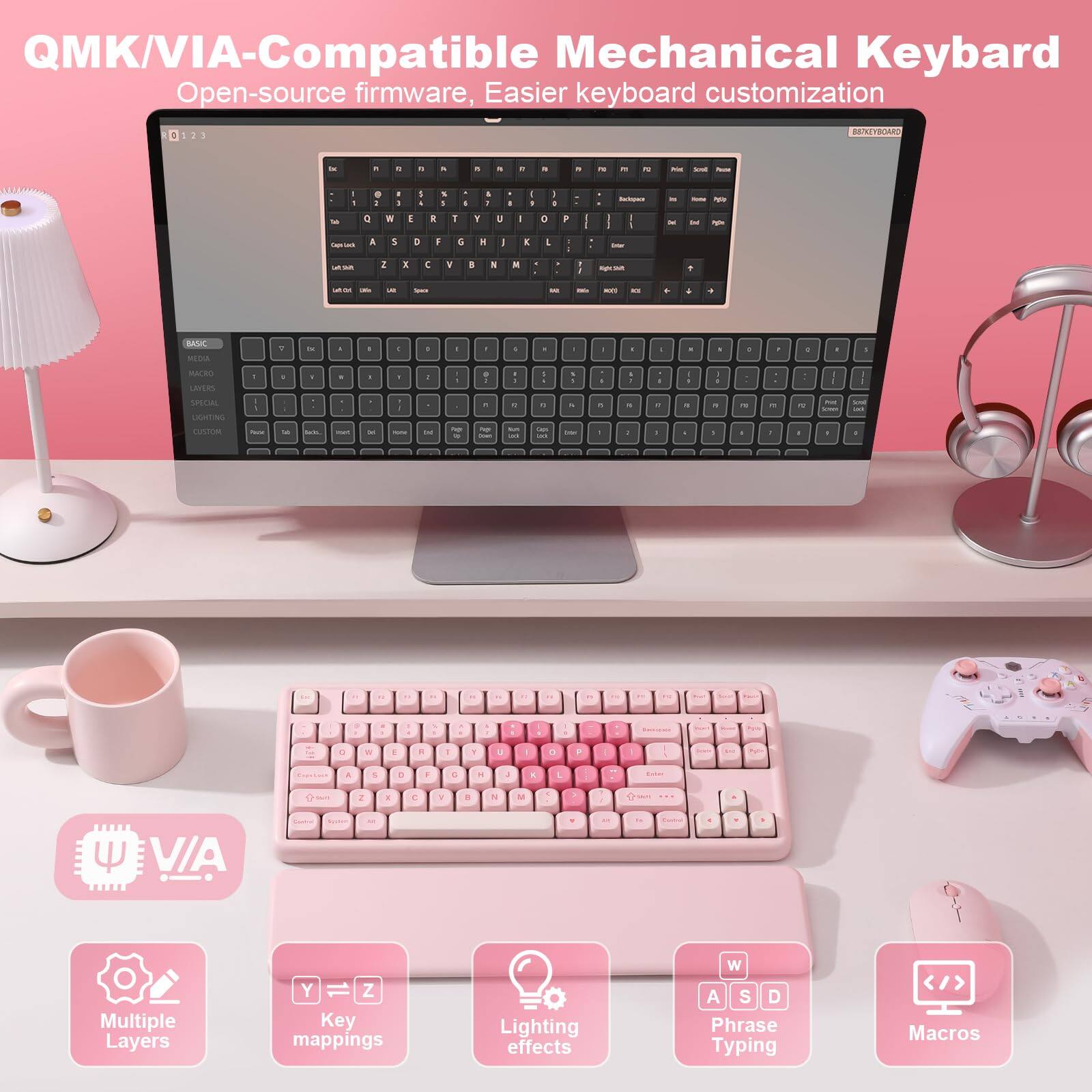 Cozy Serene B87 Wireless Mechanical Qmk/via Tkl Layout 87 Keys Bt//usb ...