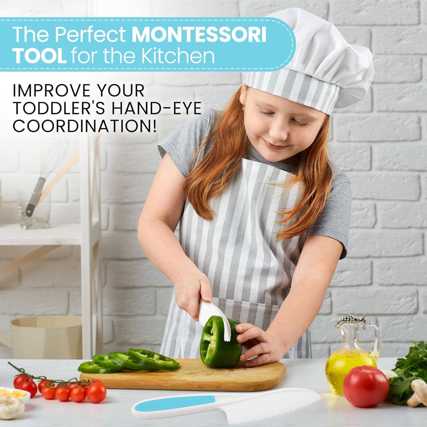 Zulay Kitchen 3 Piece Kids Knife Set for Real Cooking & Baking For ...