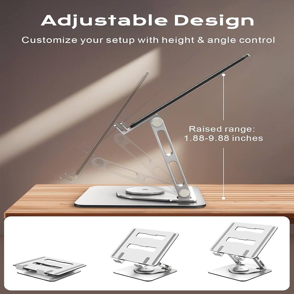 ACJPR 360° Rotating Laptop Stand, Adjustable Dual Bar Riser, 10–16 ...