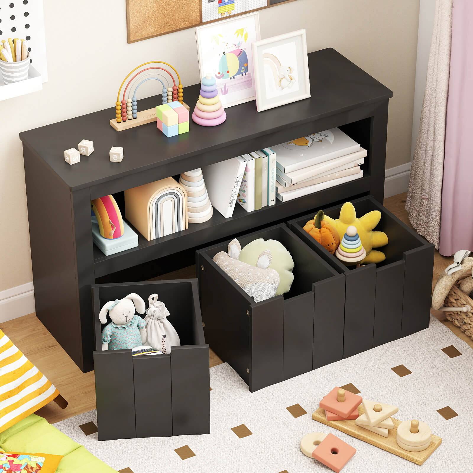 Costway Storage Cabinet 3 Drawer Chest with Wheels Large Storage Cube ...