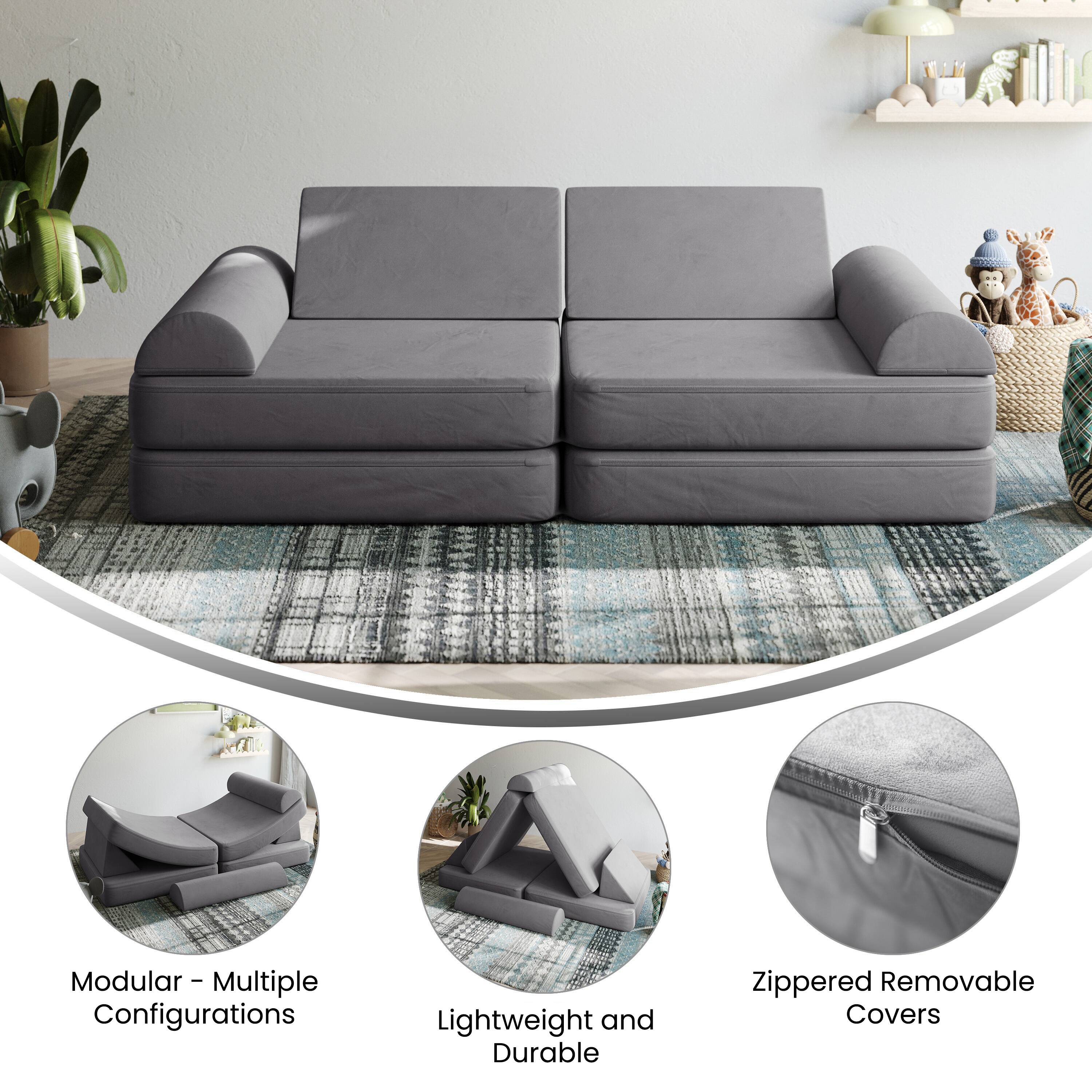 Emma + Oliver Conner Modular Play Couch for Kids with Convertible 6 ...