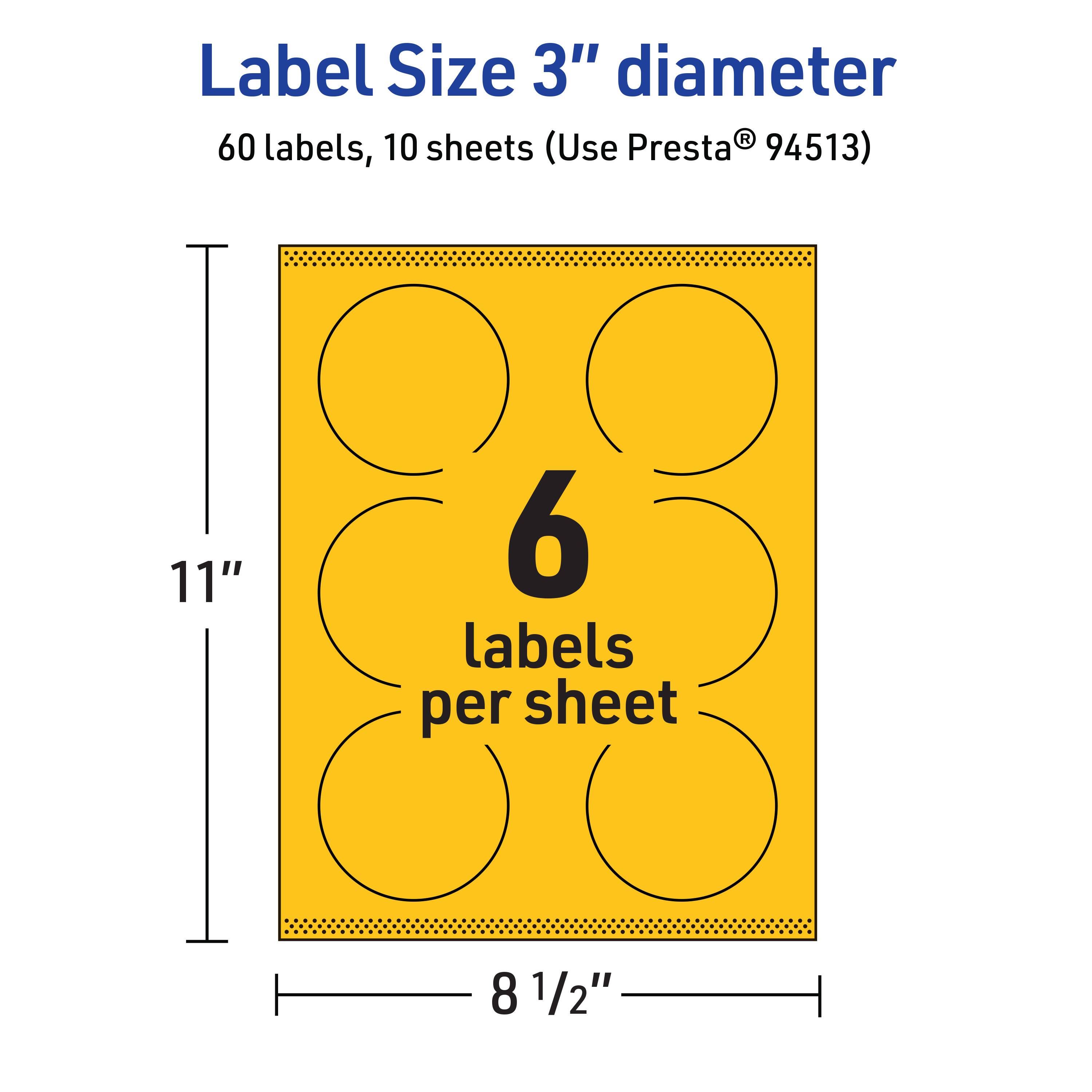 Avery Printable Round Labels, Bright 3" Diameter, 60ct Yellow 94513 ...