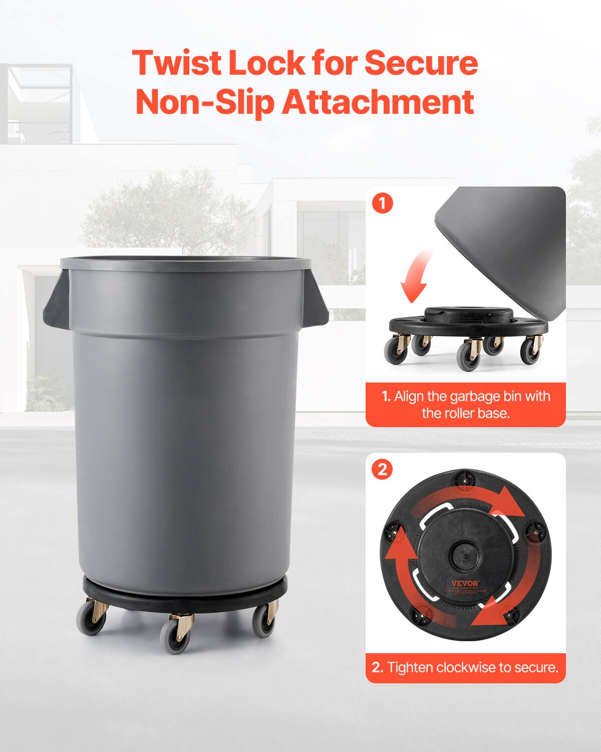VEVOR Trash Can Dolly, Fit 20, 32, 44, 55 Gallon Containers, Round ...