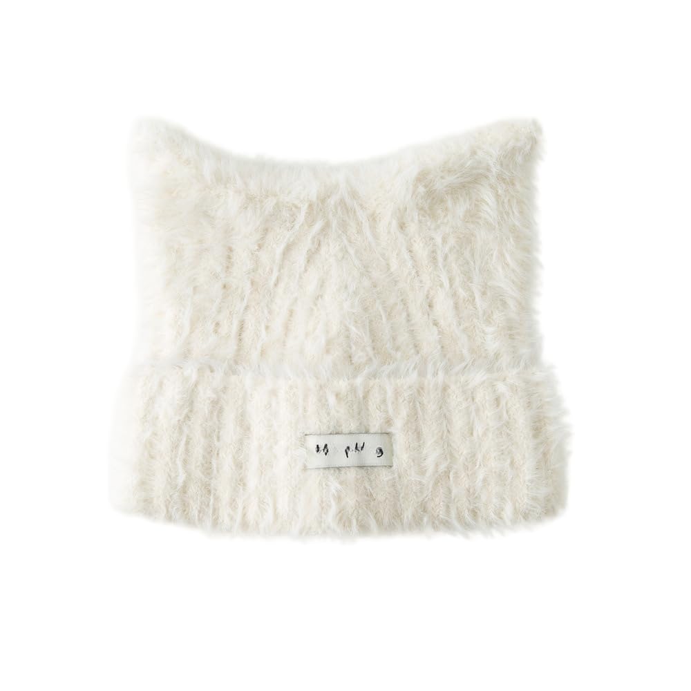 Auledio Cute cat ear knitted hat, loose fitting knitted hat for women ...