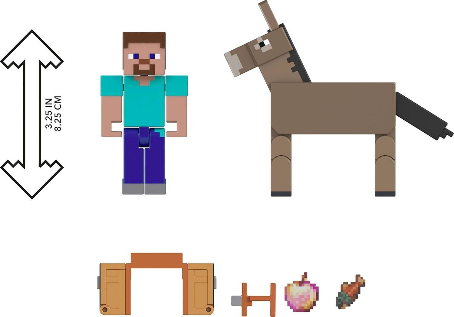 Mattel Minecraft 3.25'' Steve and Donkey Figure, 2 Pack Collectibles ...