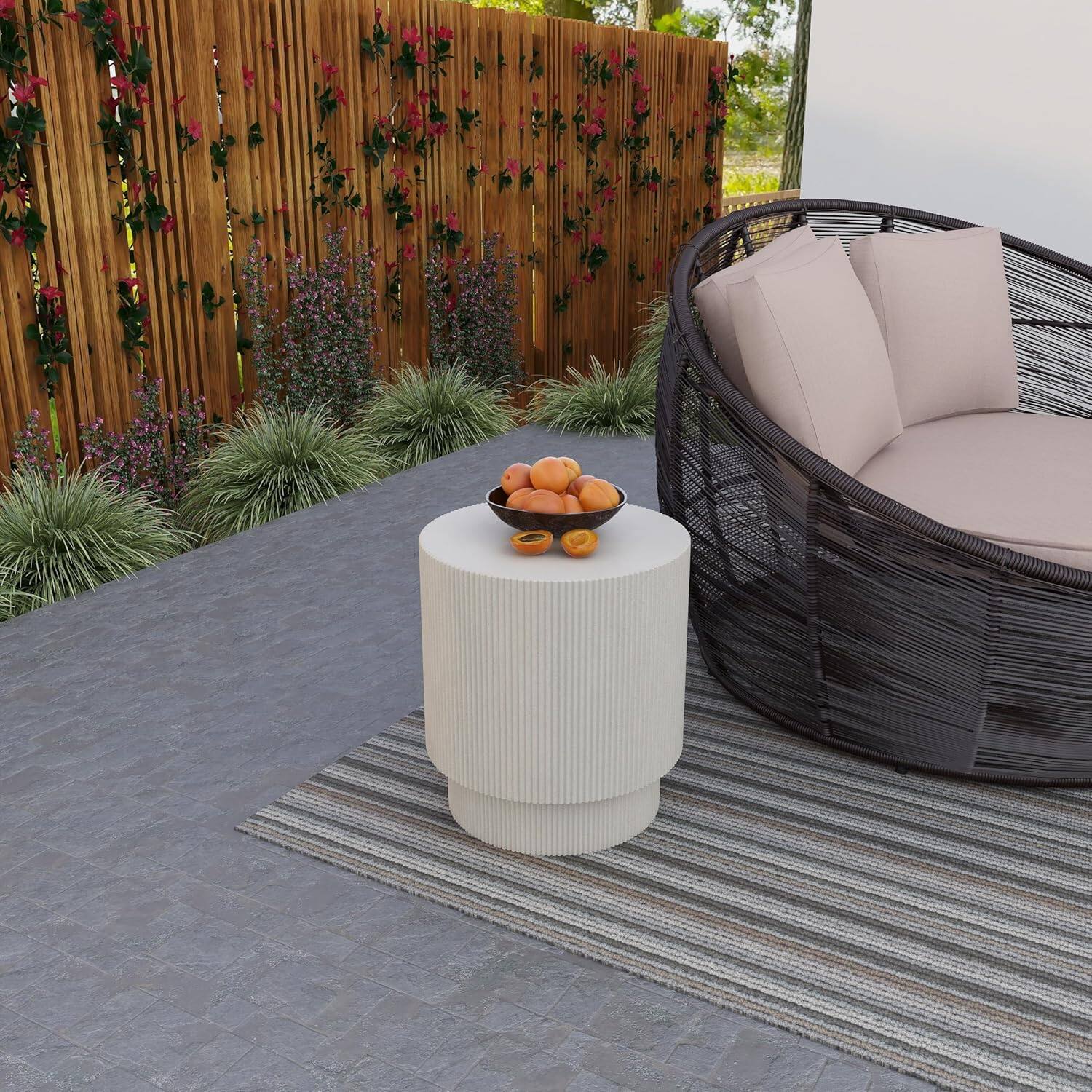 LeisureMod Eden Modern Stone Top Round Side Table, Indoor/Outdoor ...
