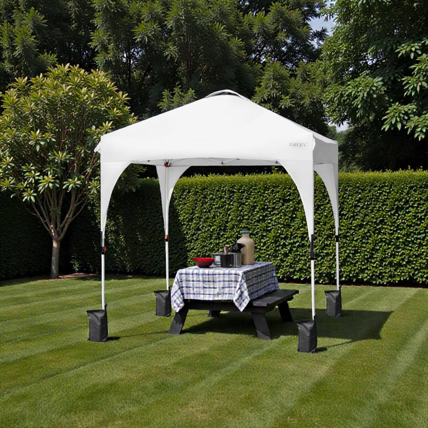 Hivvago Compact 6.6x6.6 Pop Up Shade Tent with Roller Storage Bag White ...