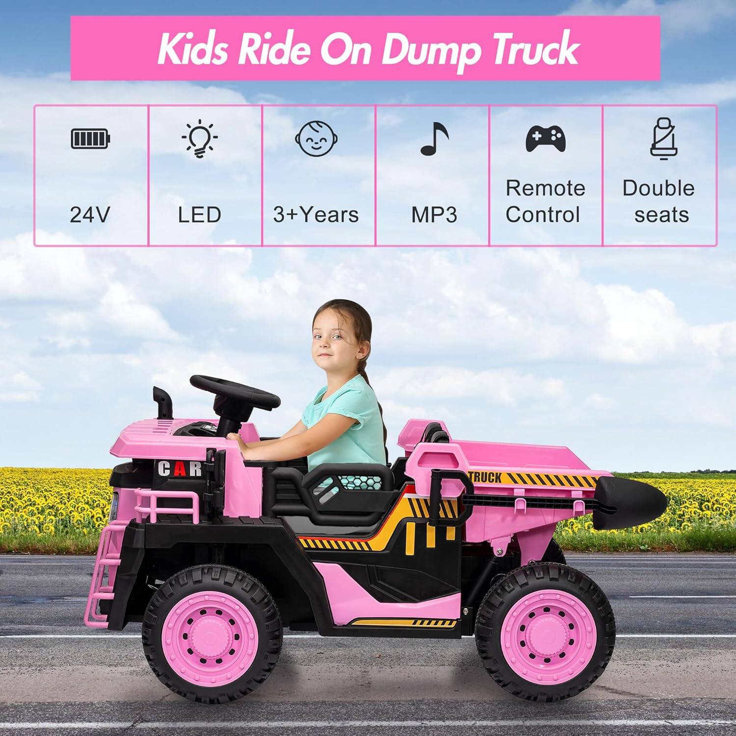 Jojoka 24V 2 Seater Ride On Dump Truck, Remote Control, Electric Dump ...