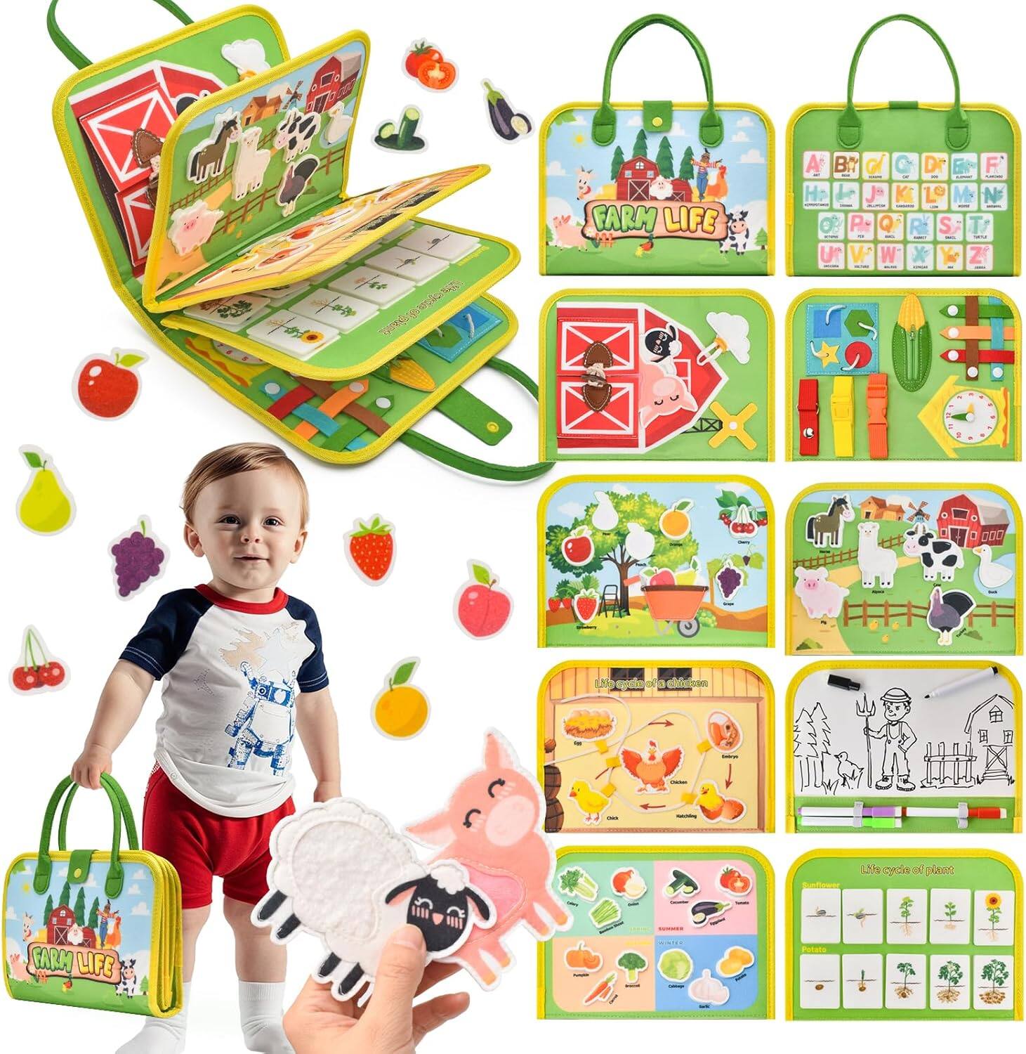 Auledio Toddler Farm Busy Board Montessori Toys,Sensory Board Busy Book ...