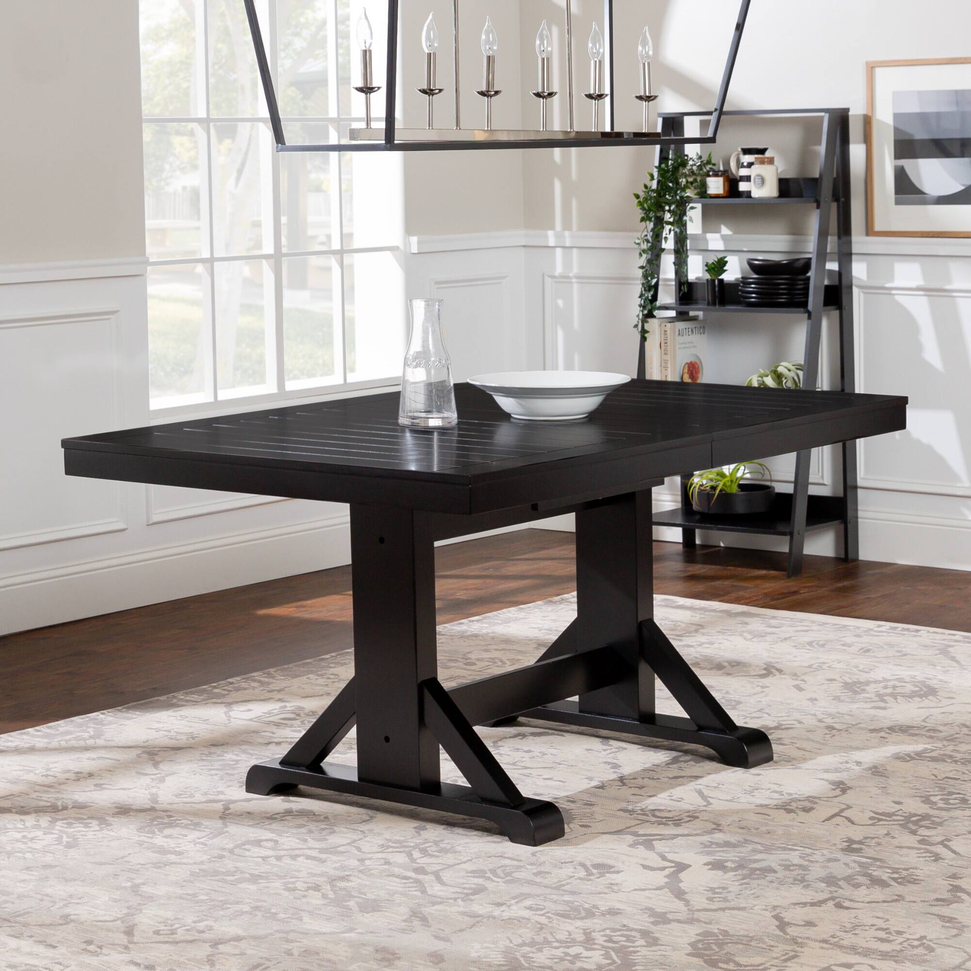Customer Reviews: Walker Edison Modern Farmhouse Expandable Trestle Dining Table Antique Black ...