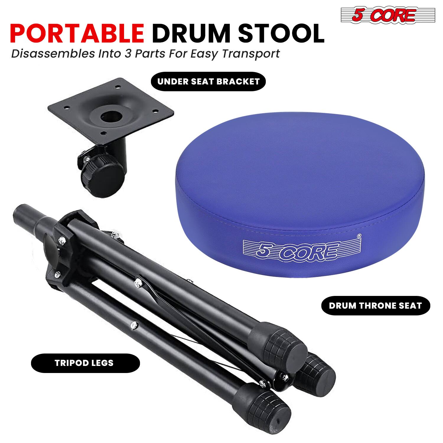 5 CORE Drum Throne 3" Thick Padded Memory Foam Comfortable Drummer ...