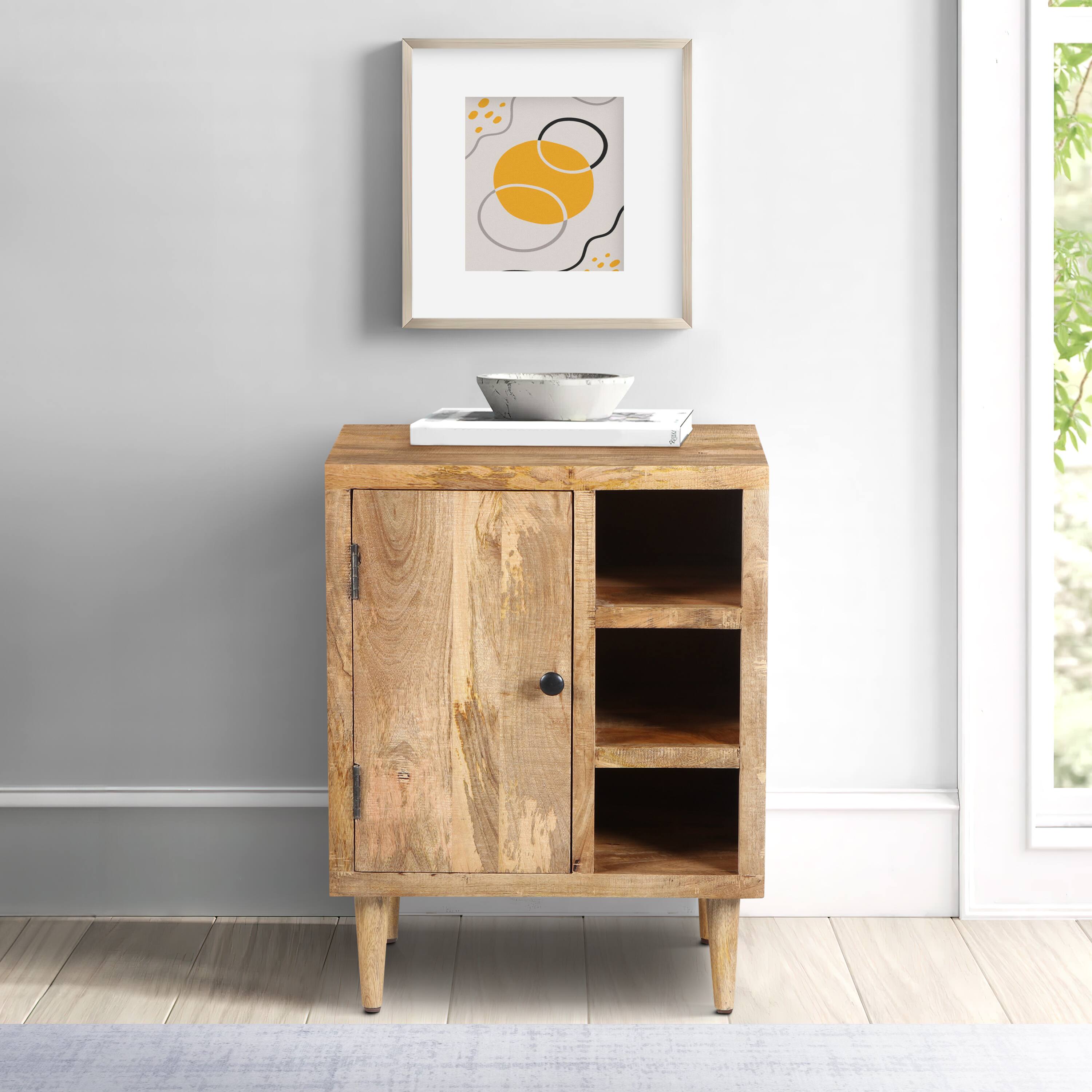 Manhattan Lane 27 Inch Mango Wood Side Table, Open Cubbies, 1 Door ...