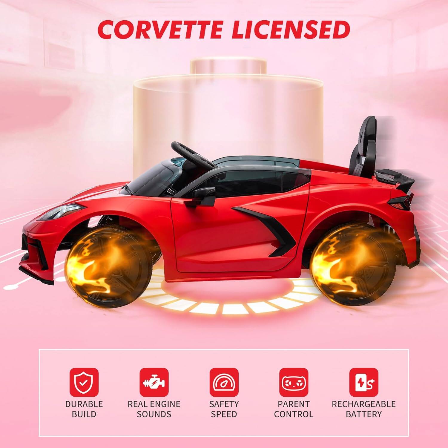 Acekool 12V Kids Ride On Car Sports Licensed Corvette Electric Car Toy ...