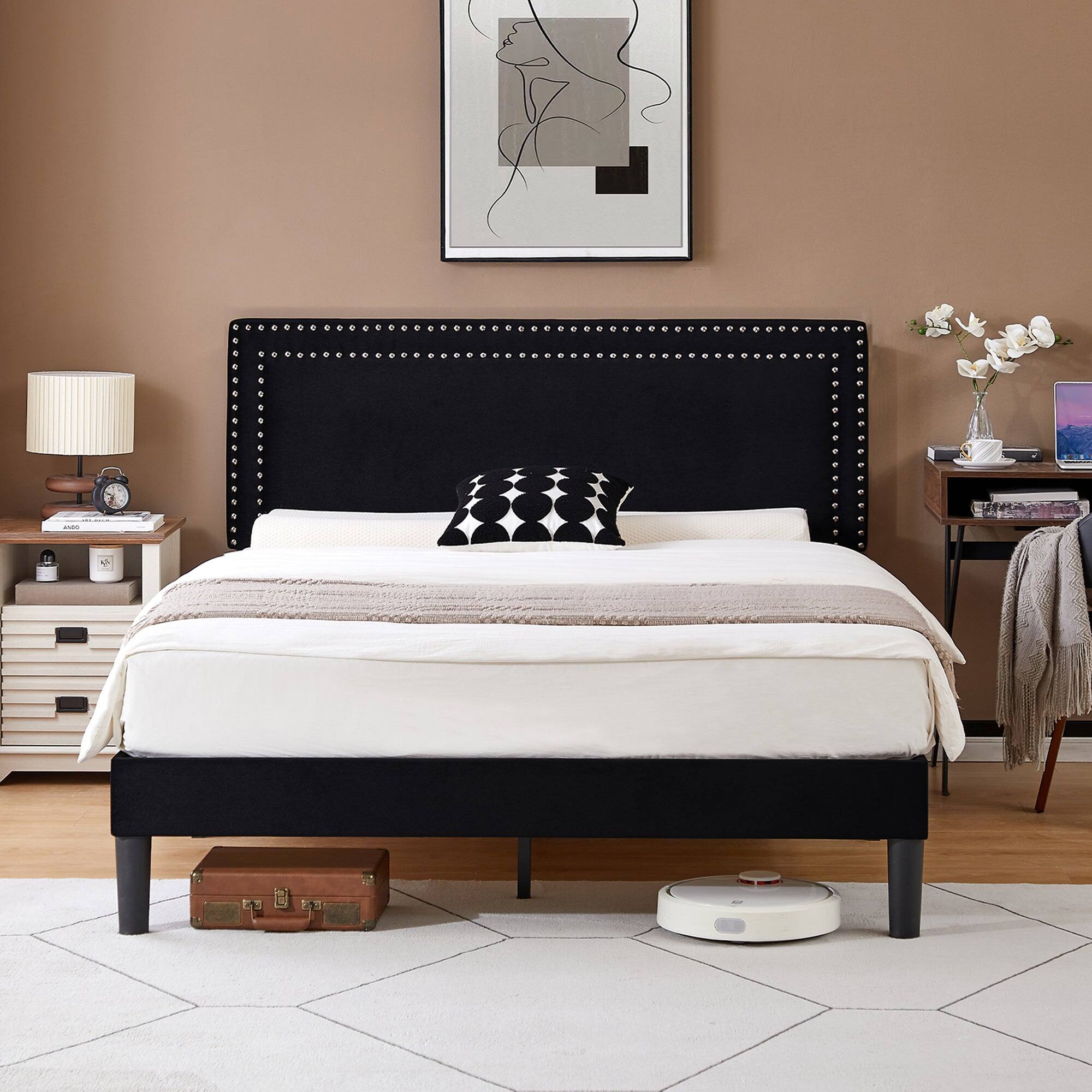 Vecelo Full Size Platform Bed Frame with Adjustable Upholstered ...