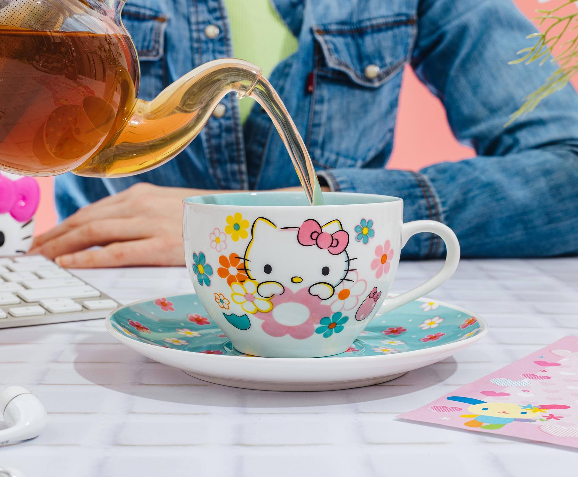 Silver Buffalo Sanrio Hello Kitty Floral Bone China Teacup and Saucer ...