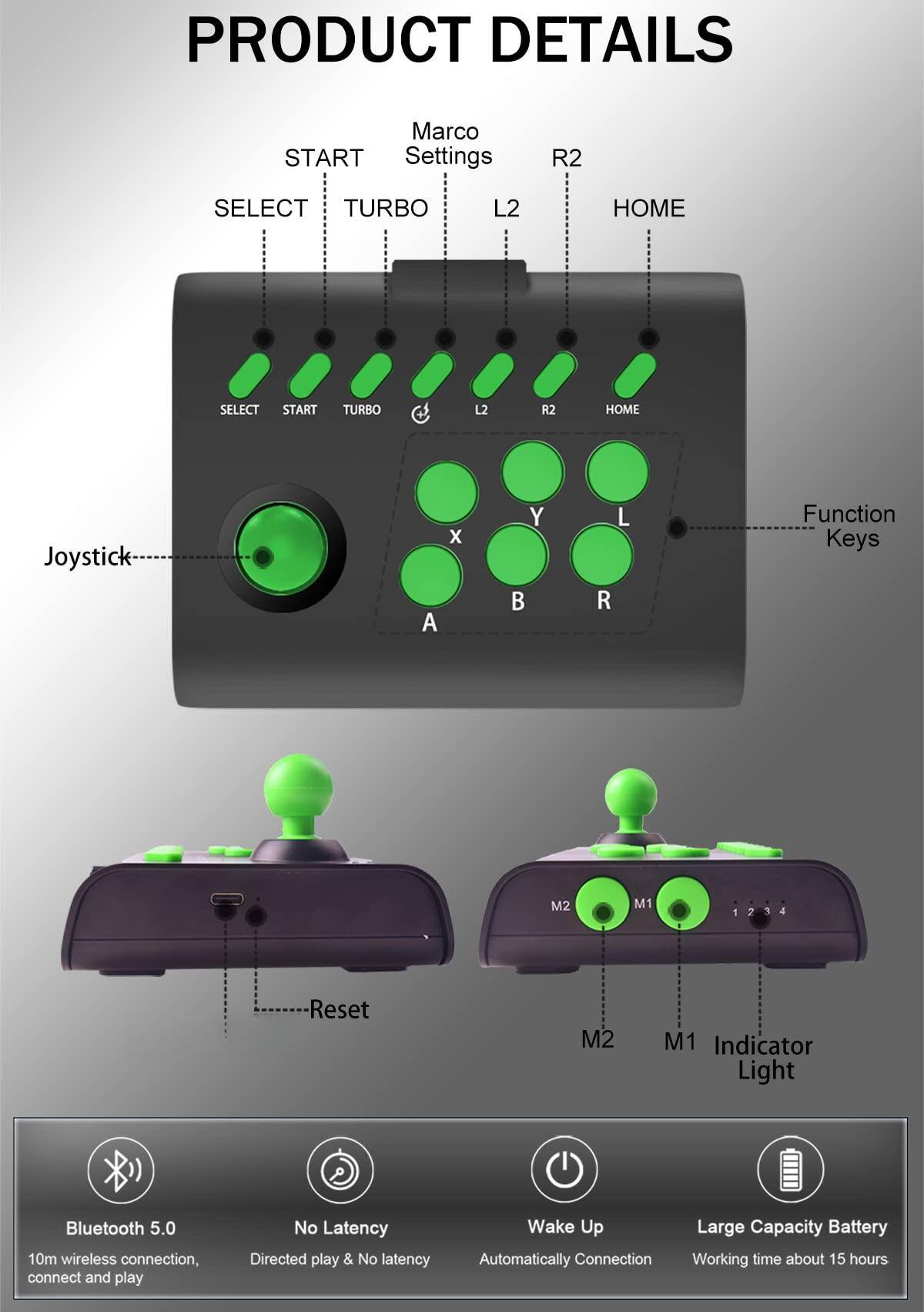 HM 1810 Arcade Fight Stick Joystick Game Controller For Ios Android Pc ...