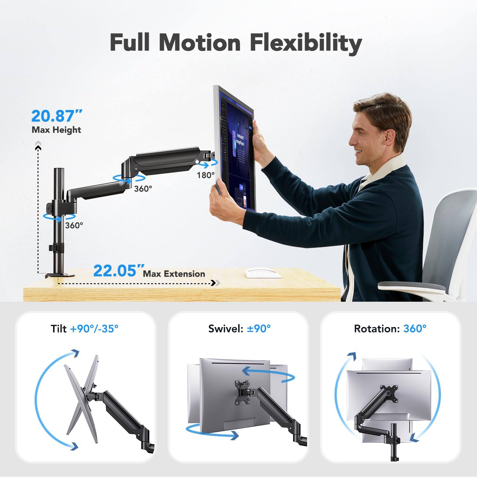 Hirose Alice Single Monitor Arm Tall Computer Stand For 13 32 Inch ...