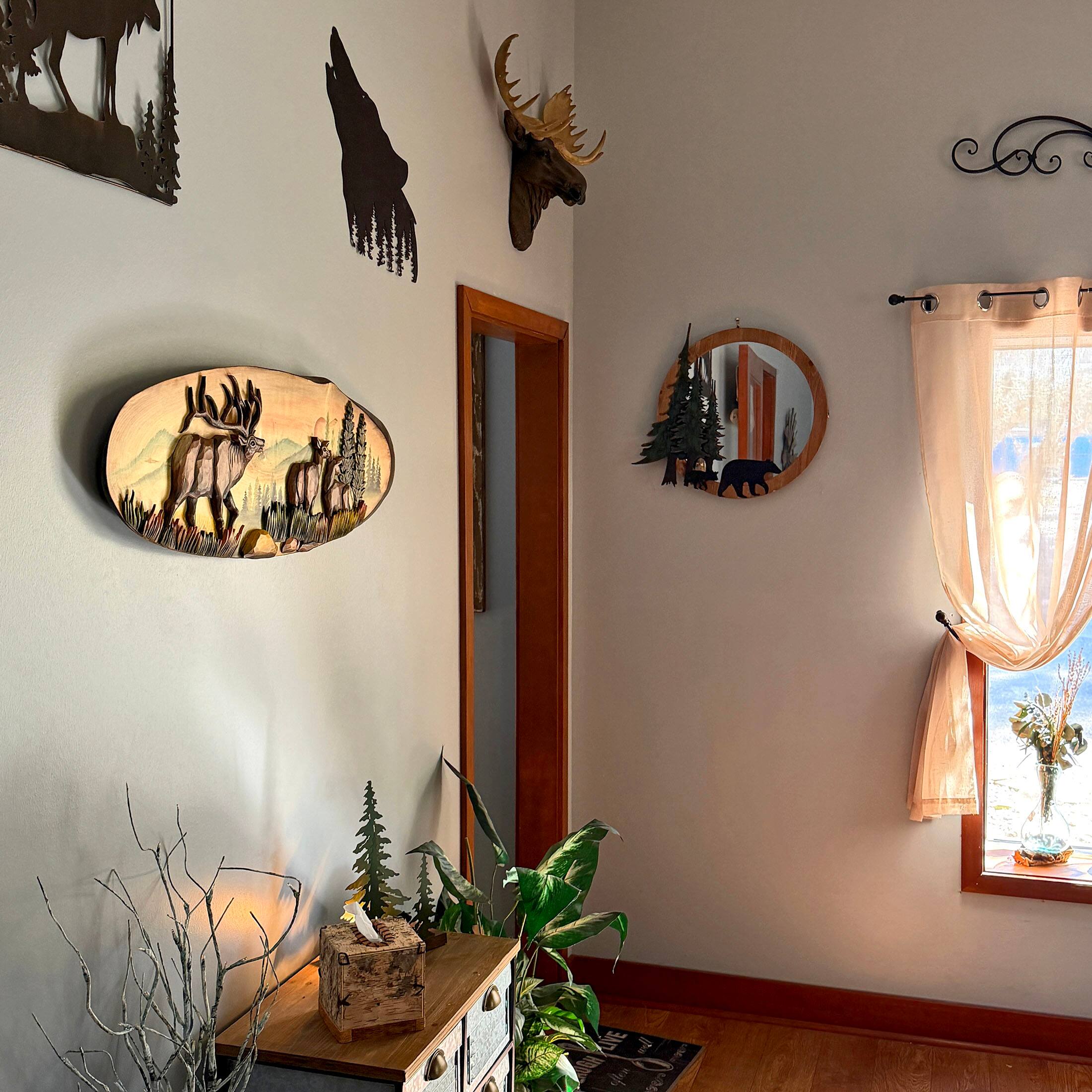 Zeckos Elk Family Intarsia Wood Oval Wall Sculpture 13x40 Rustic Cabin ...