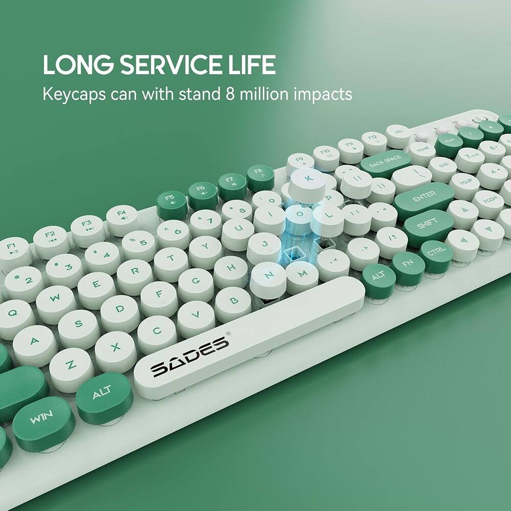 MOSZAR LLC Wireless Keyboard and Mouse Combo Full Sized Keycaps Retro ...