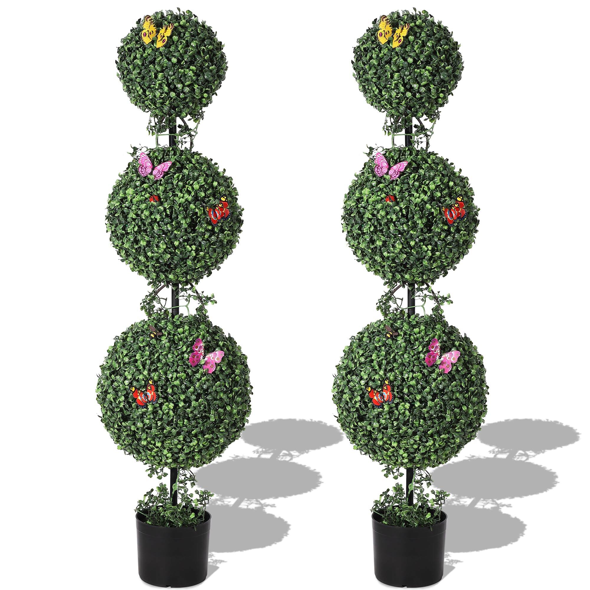 Homhougo 4 FT Artificial Triple Ball Topiary Trees, Artificial Plants ...