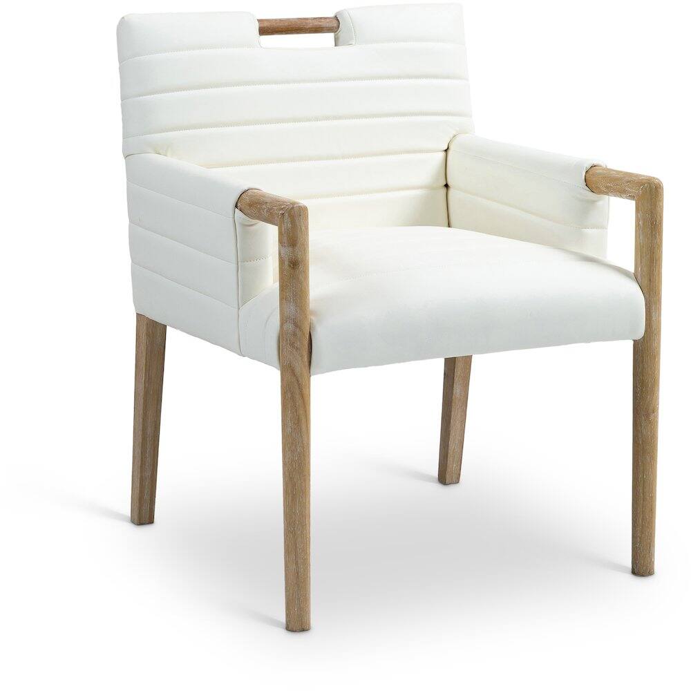 Meridian Furniture Aimee Cream Vegan Leather Dining Arm Chair Beige ...
