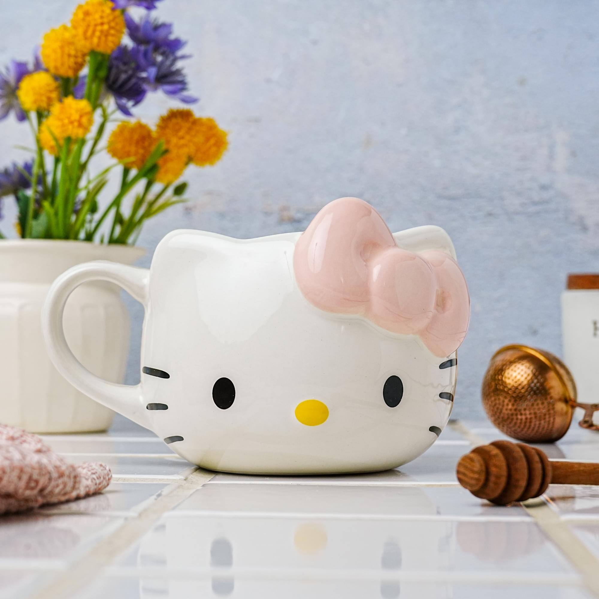 Silver Buffalo Sanrio Hello Kitty Face Pink Bow Sculpted Ceramic Mug ...