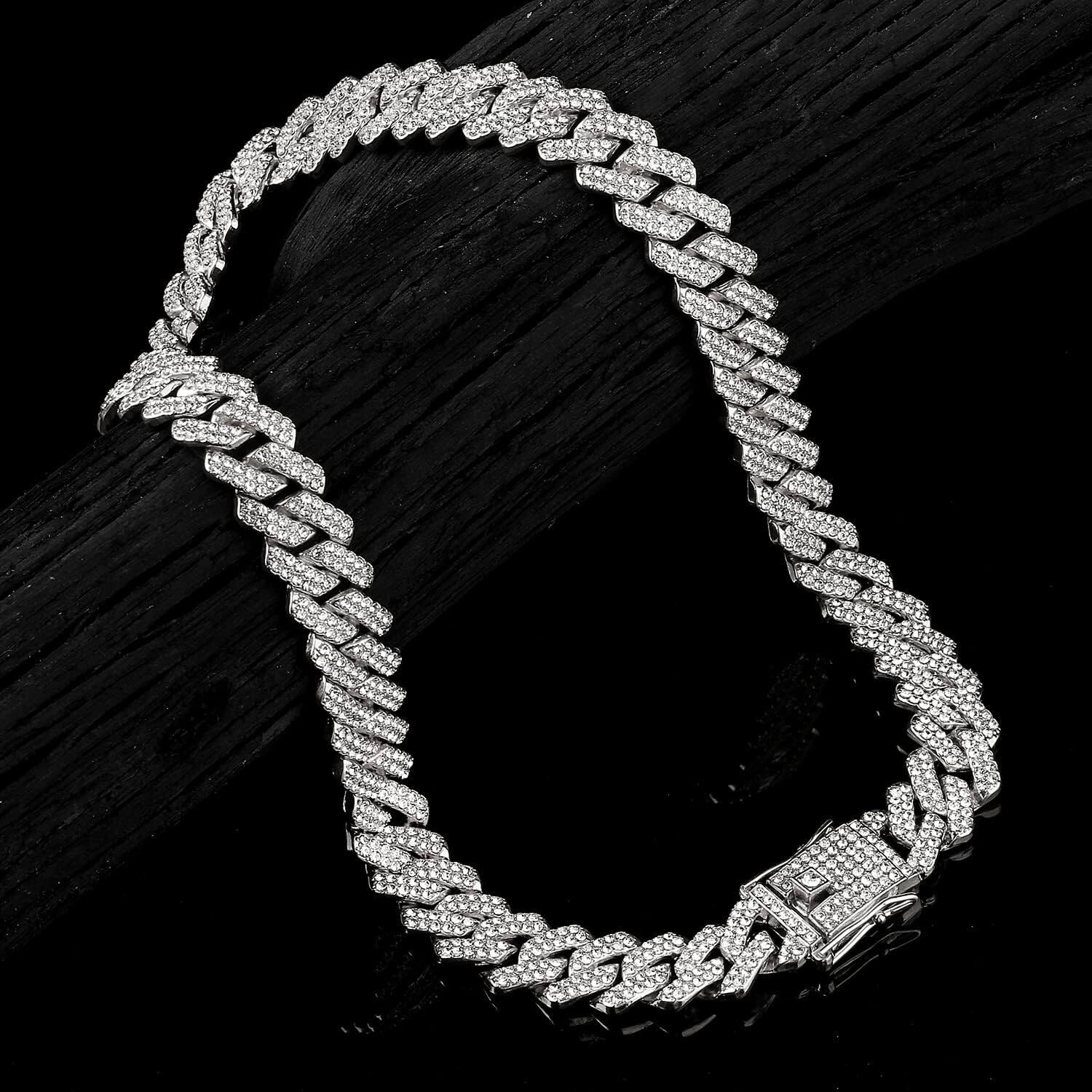 Live At Space Iced Out Cuban Link Necklace Silver/Gold Hip Hop Chain ...