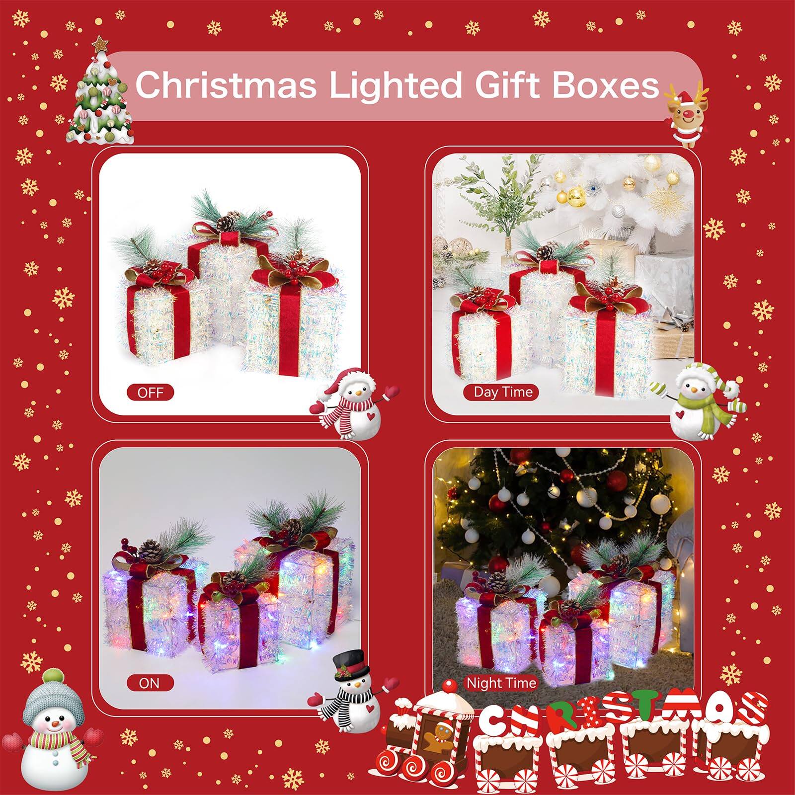 Stylel Star Set Of 3 Christmas Lighted Gift Boxes 60 Led Light Up ...