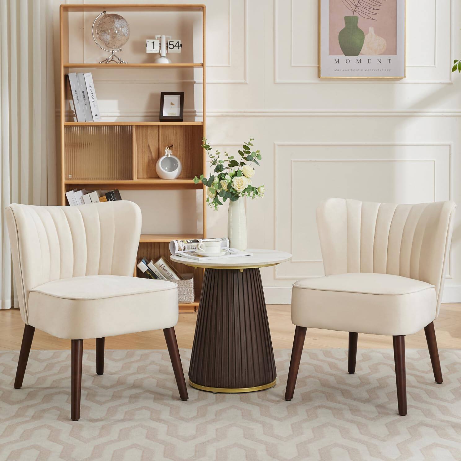 Jojoka Velvet Accent Chair Set of 2, Armless Chair with Solid Wood Legs ...