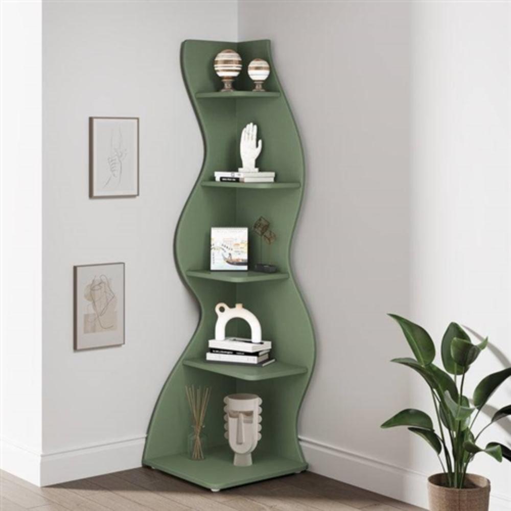 Hivvago Modern Whimsical 5 Shelf Corner Bookcase Wood Finish Green ...
