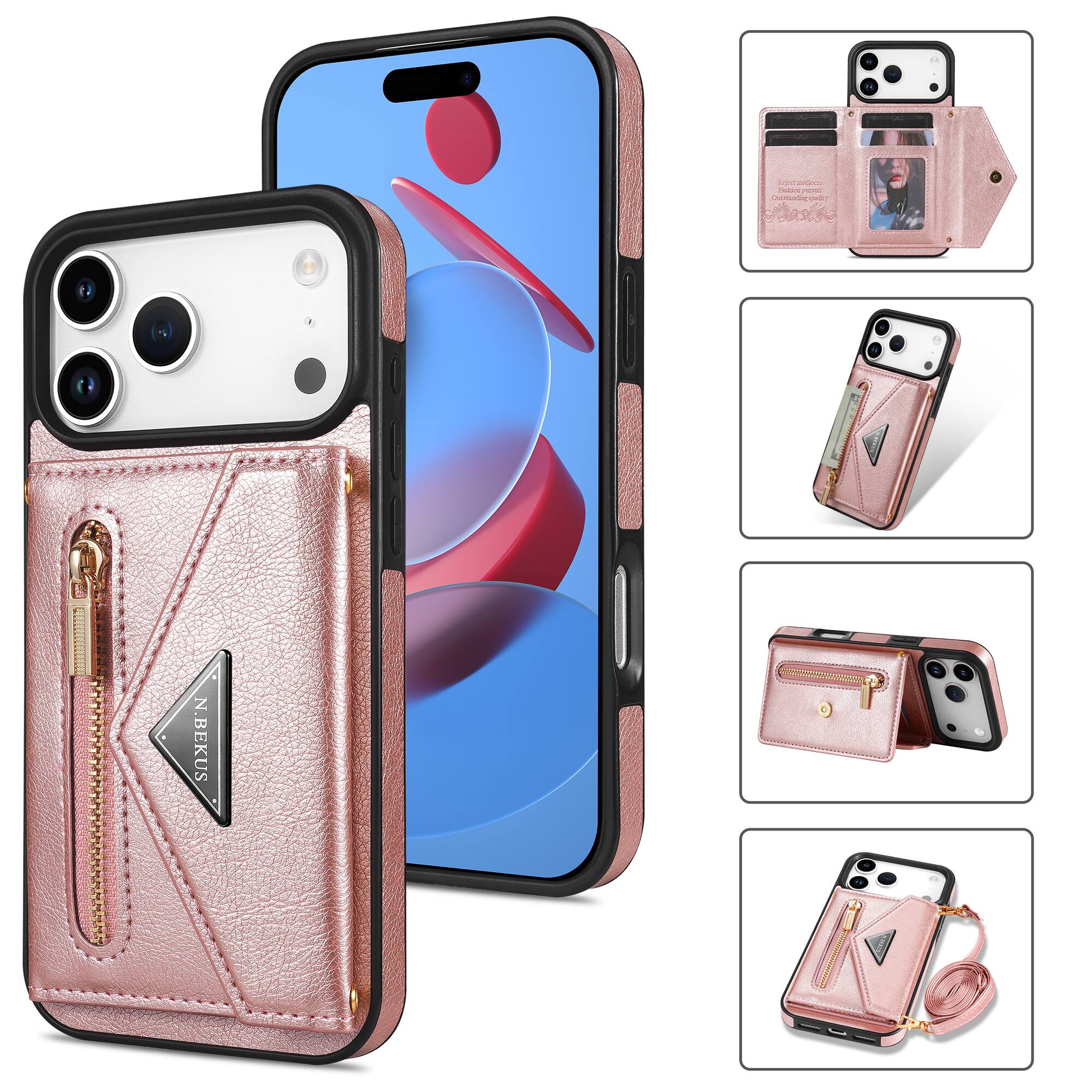 Dteck Crossbody Zipper Wallet Case with Adjustable Lanyard for Apple ...