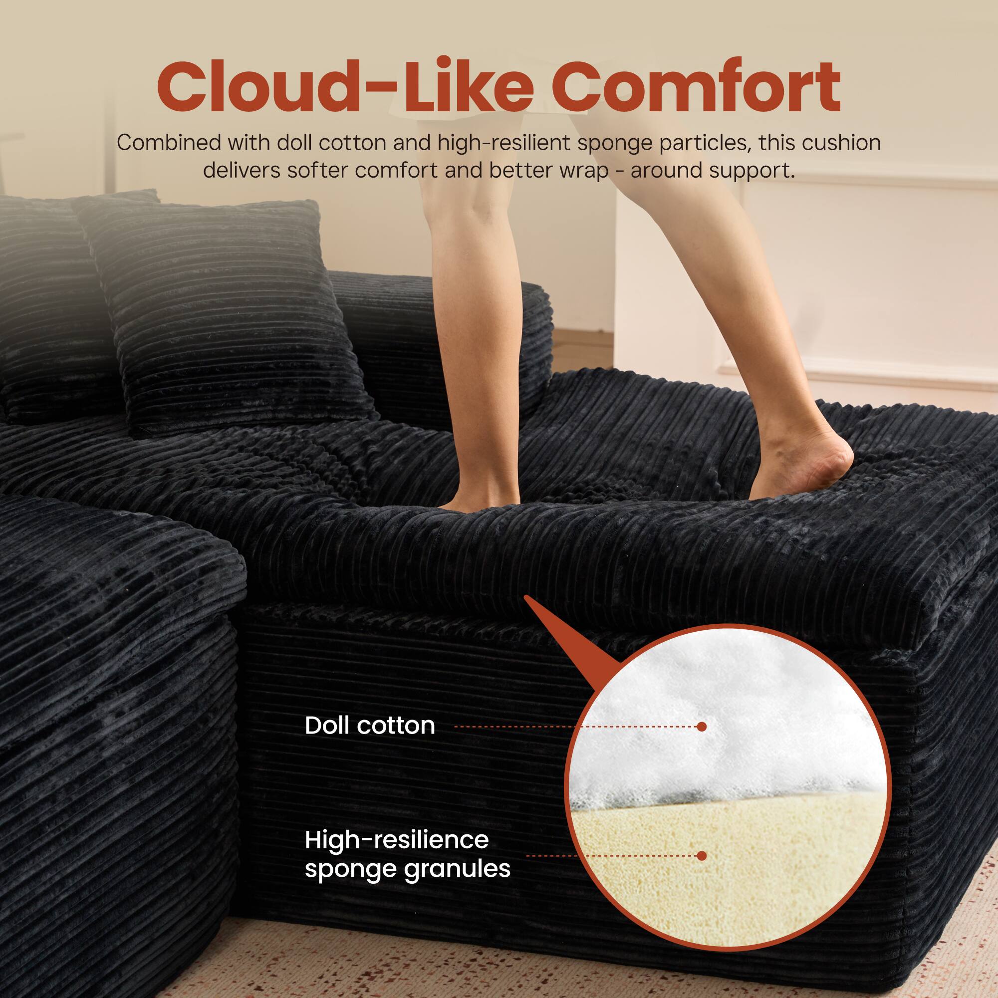 Ovios 2 Pieces Cloud Like Sectional Sofa, L Shaped Couch with Chaise ...